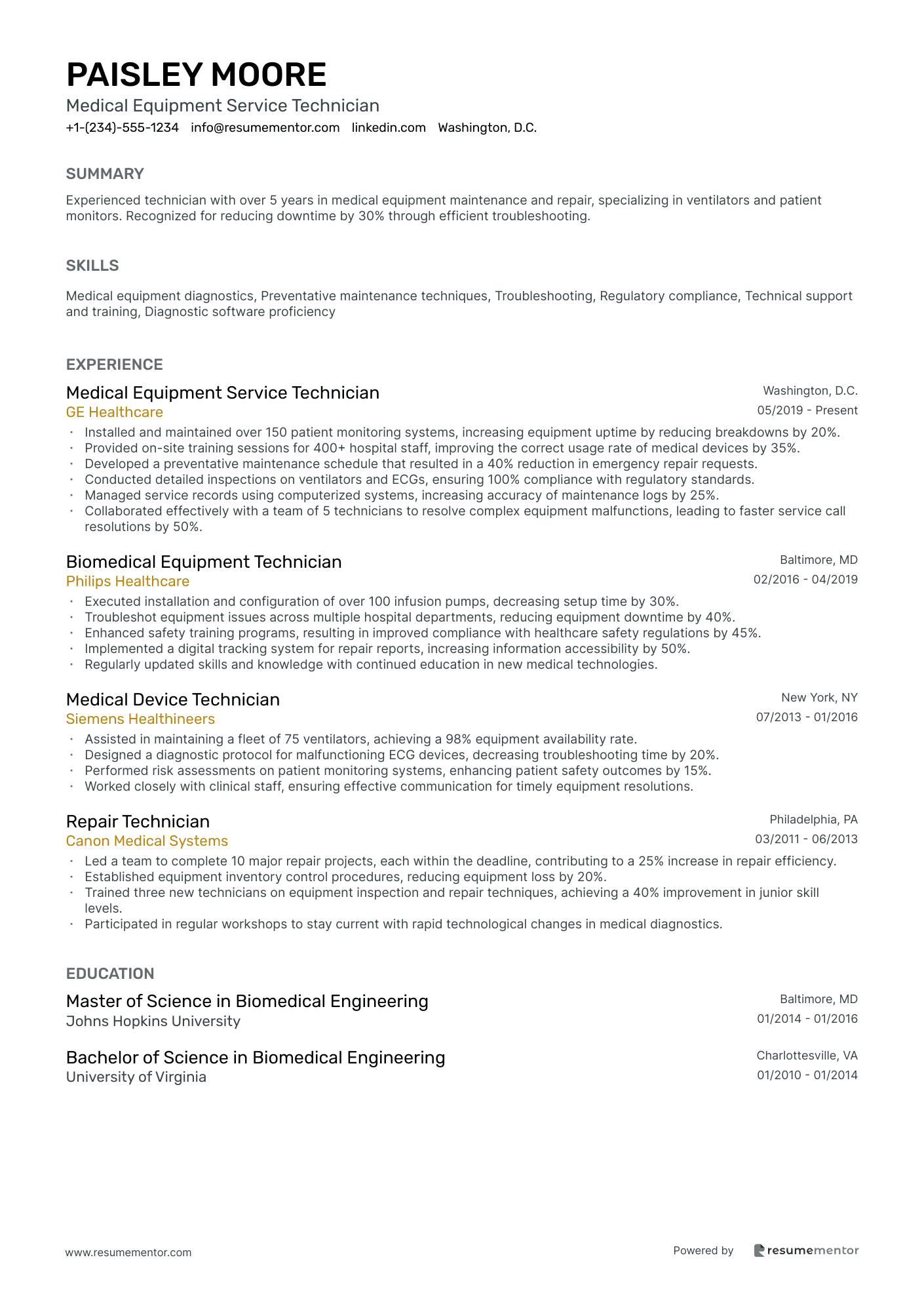 Service Technician Resume Examples - Free to Edit ATS-Friendly PDF - 2025