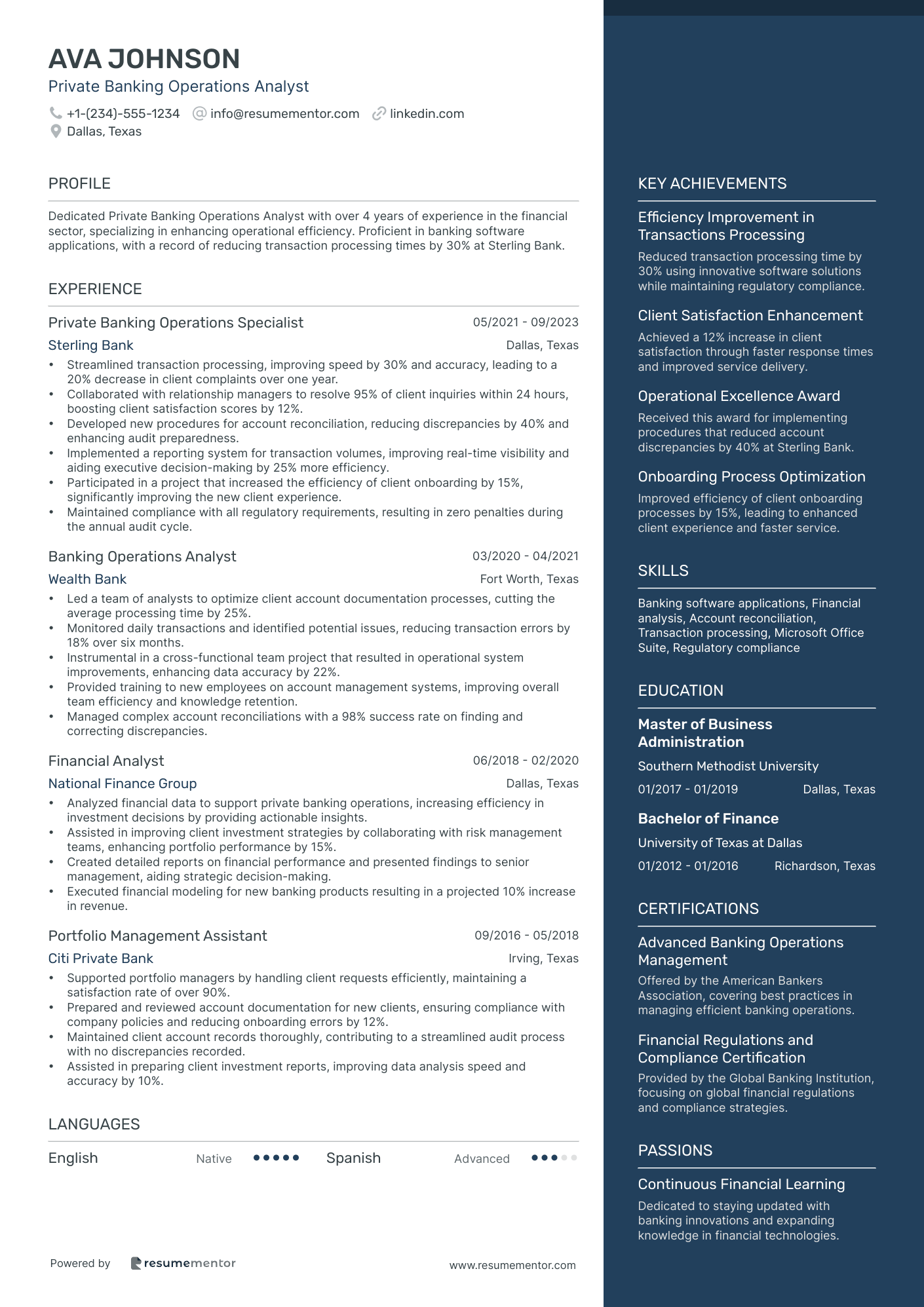 Banking Operations Resume Example - Free to Edit ATS-Friendly PDF - 2025