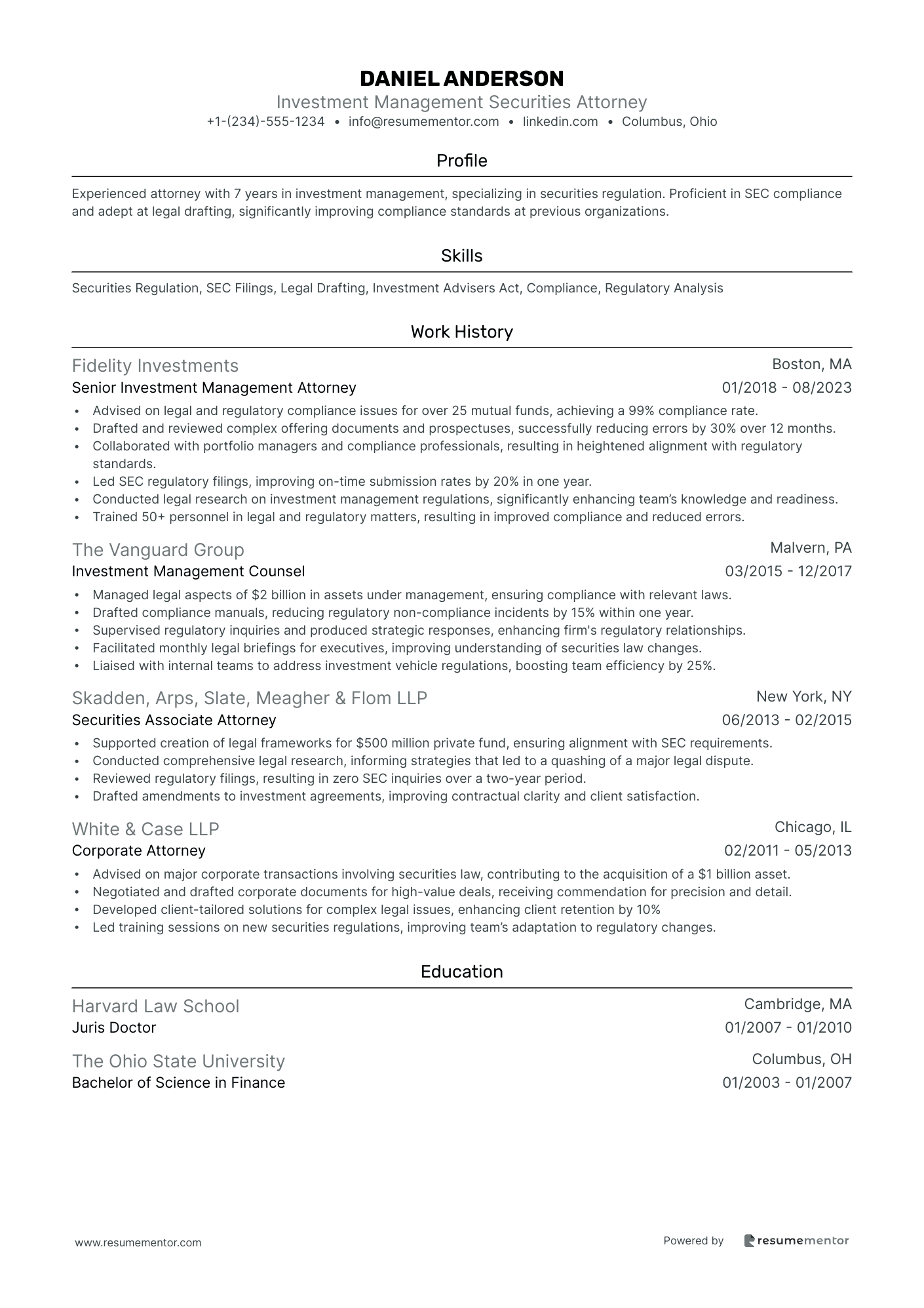 Securities Attorney Resume Example - Free to Edit ATS-Friendly PDF - 2025