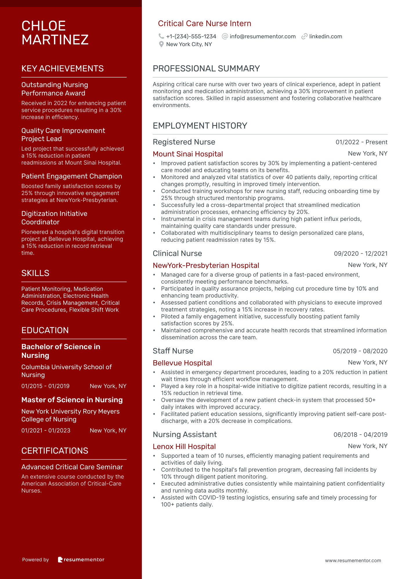 Nurse Intern Resume Example - Free to Edit ATS-Friendly PDF - 2025