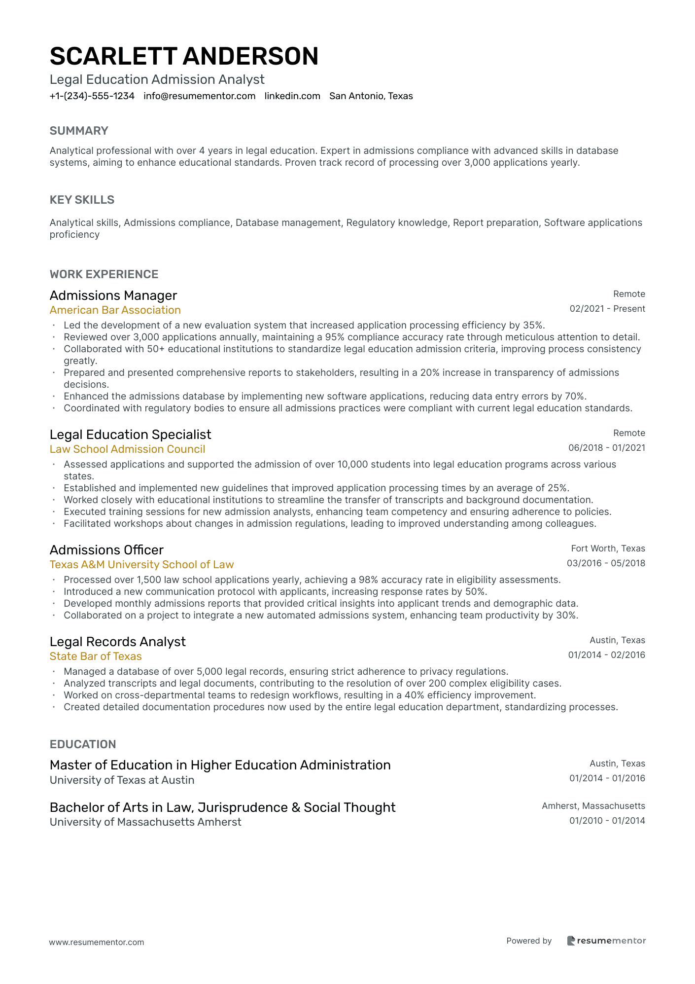 Law School Application Resume Examples - Free to Edit ATS-Friendly PDF ...