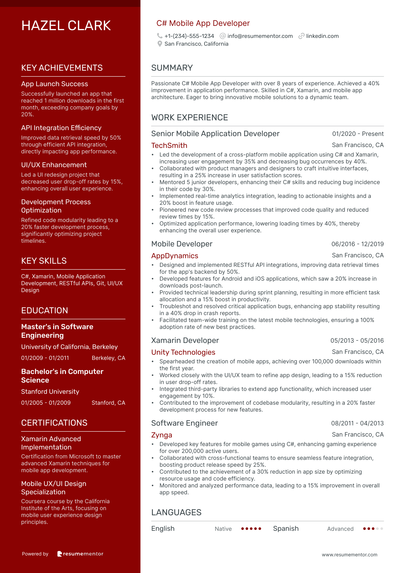 C# Developer Resume Example - Free to Edit ATS-Friendly PDF - 2025