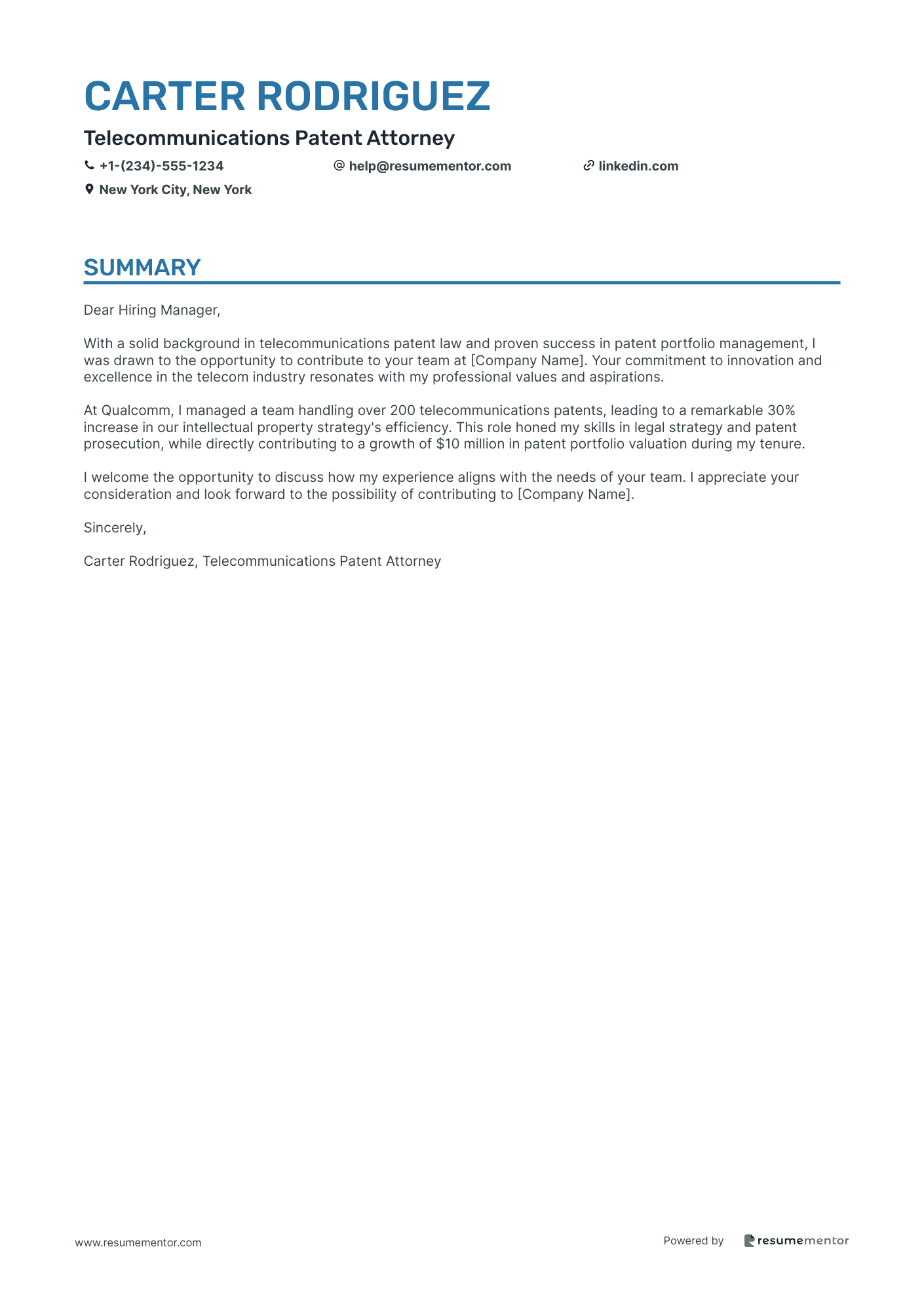 Patent Attorney Cover Letter Examples by ResumeMentor.com ...