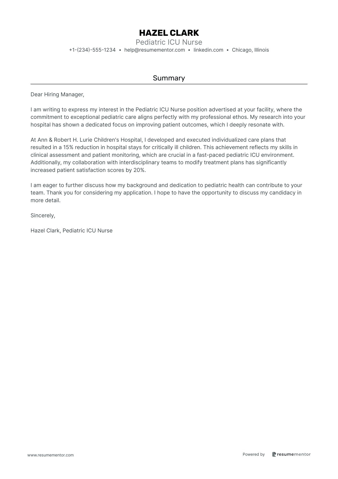 ICU Nurse Cover Letter Examples by ResumeMentor.com - Professional ...