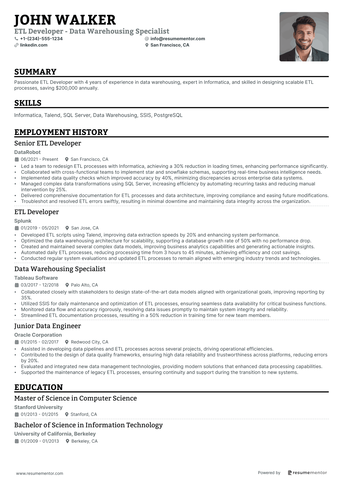 ETL Developer Resume Example - Free to Edit ATS-Friendly PDF - 2025