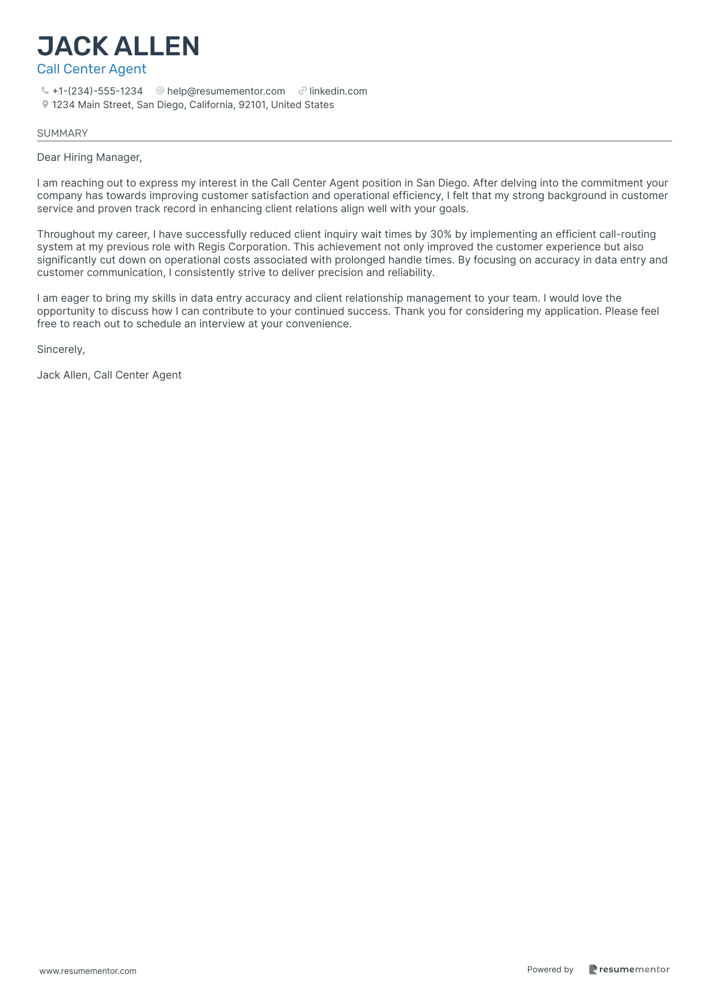 Customer Service Cover Letter Examples by ResumeMentor.com ...