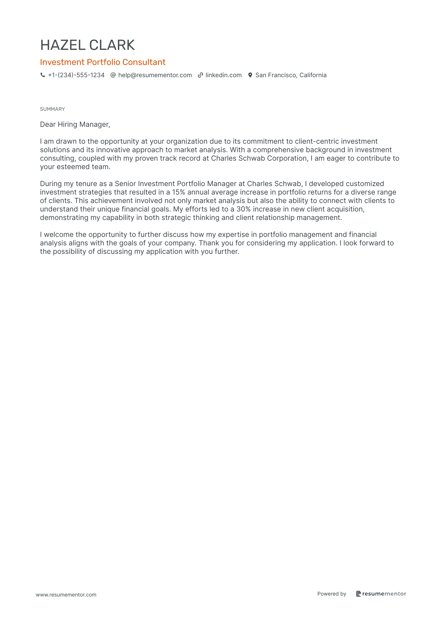 Financial Advisor Cover Letter Examples by ResumeMentor.com ...