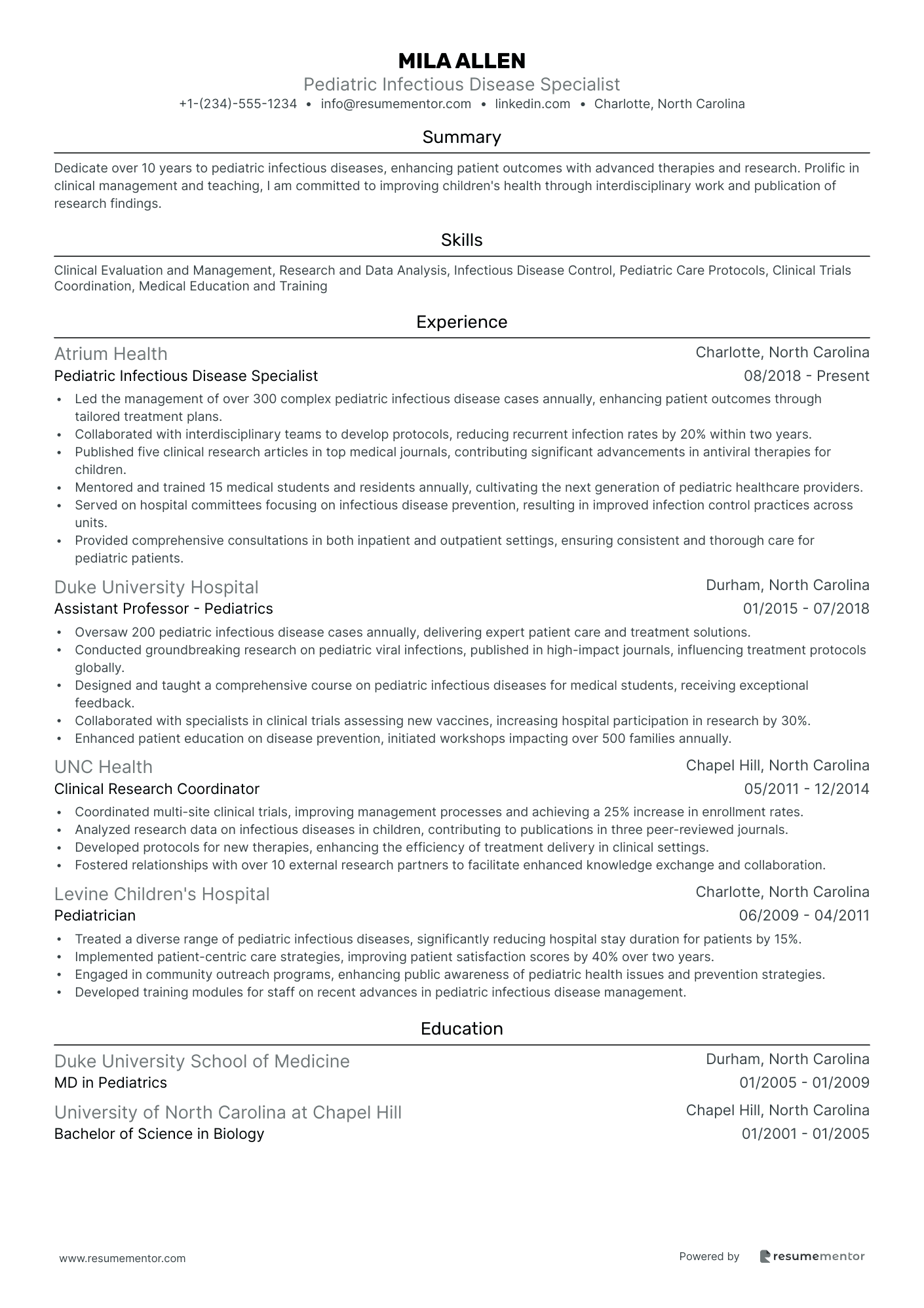 Pediatrician Resume Example - Free to Edit ATS-Friendly PDF - 2025
