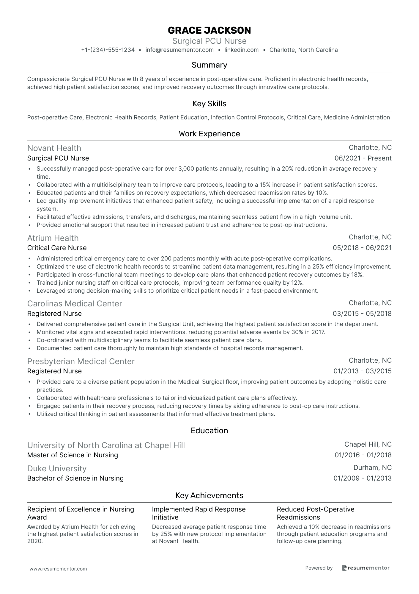 PCU Nurse Resume Example - Free to Edit ATS-Friendly PDF - 2025