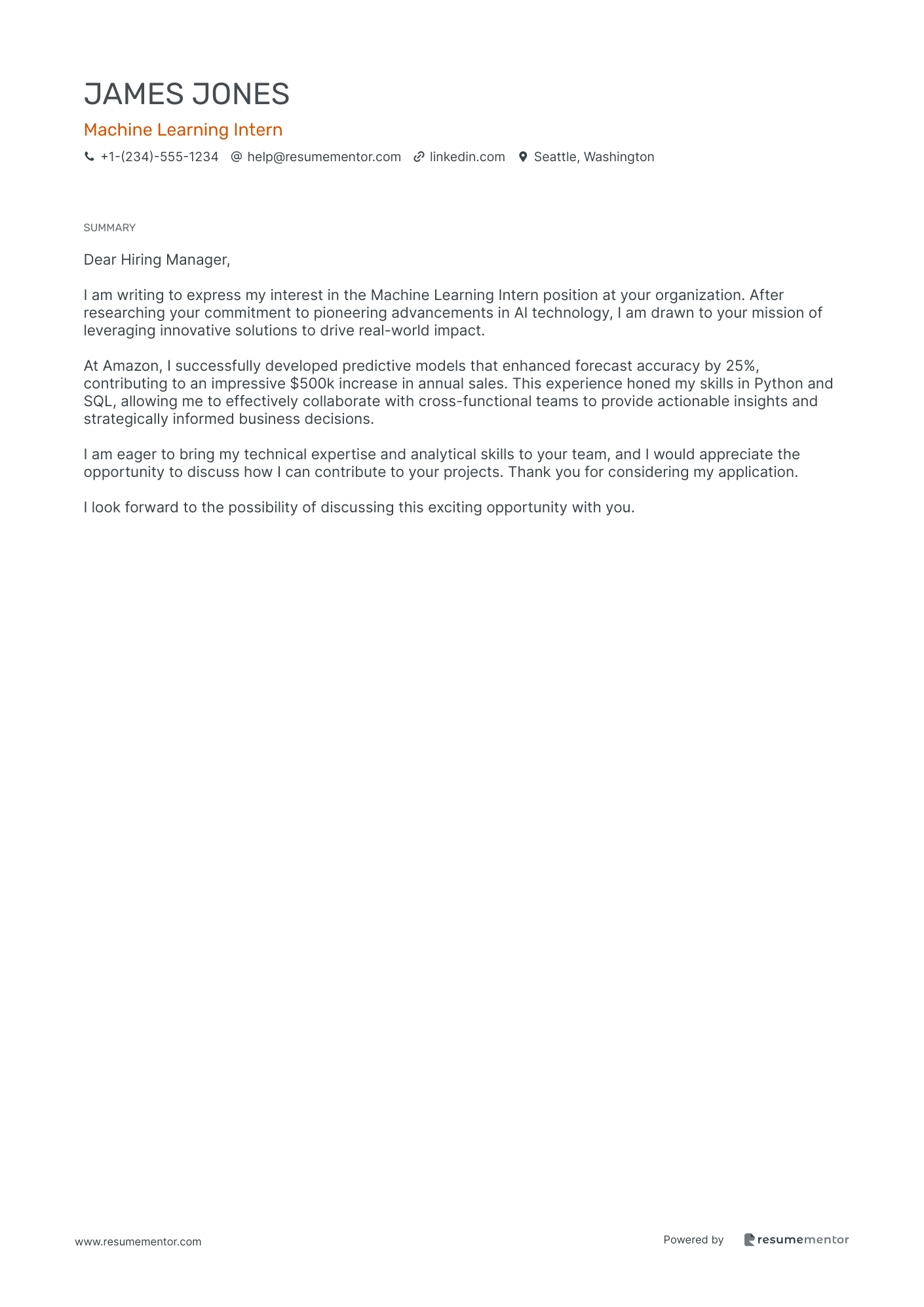 IT Intern Cover Letter Examples by ResumeMentor.com - Professional ...