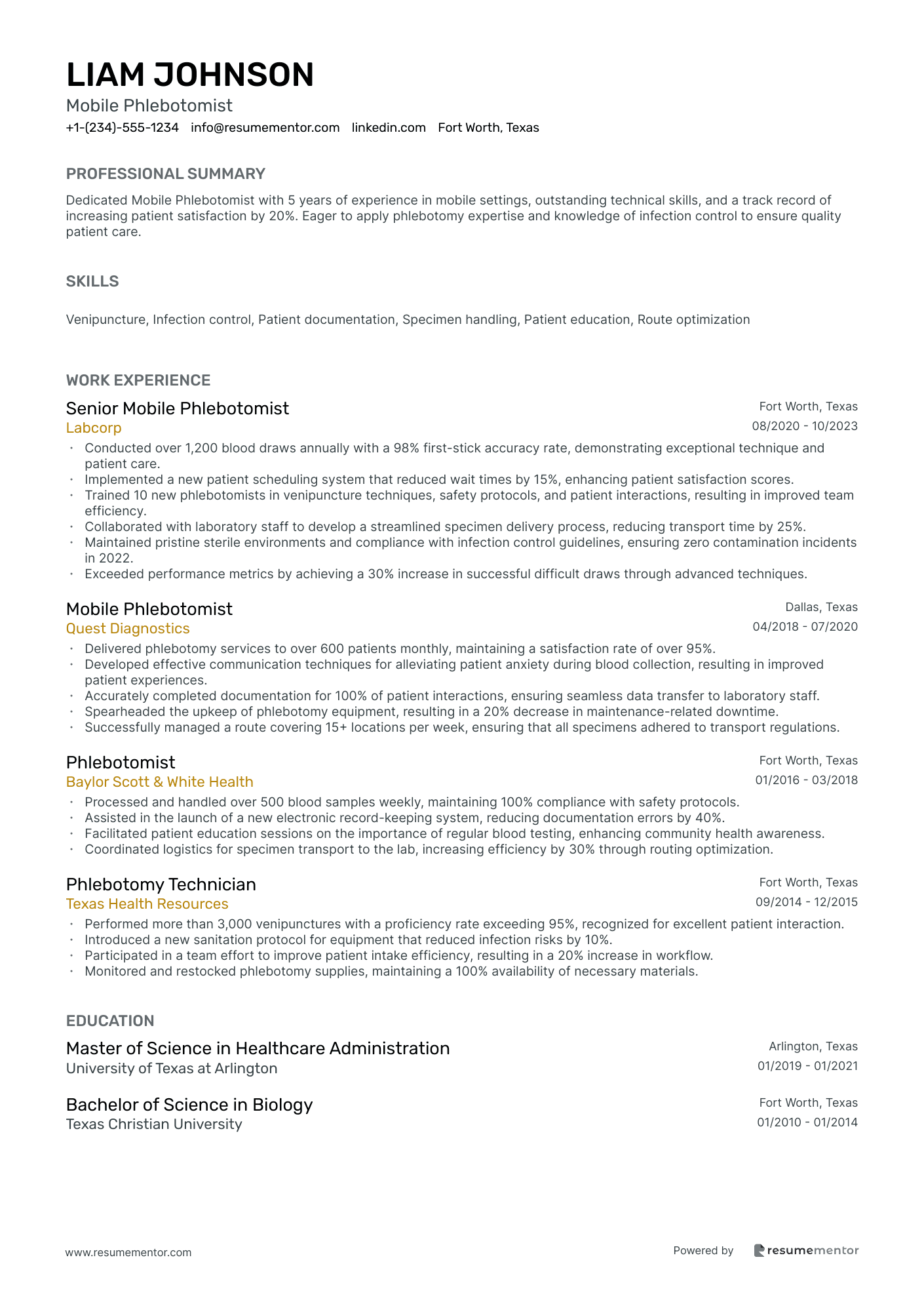 Phlebotomist Resume Examples - Free to Edit ATS-Friendly PDF - 2025