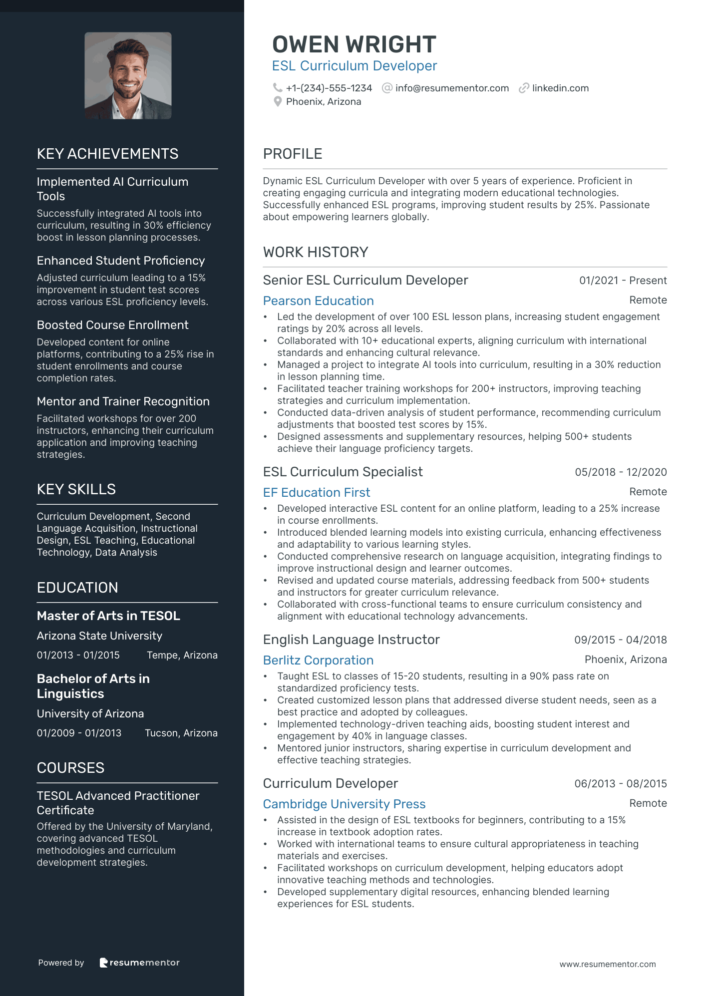 ESL Teacher Resume Examples - Free to Edit ATS-Friendly PDF - 2025