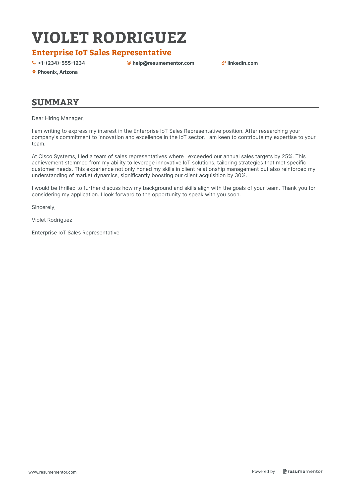 Enterprise Sales Cover Letter Examples by ResumeMentor.com ...