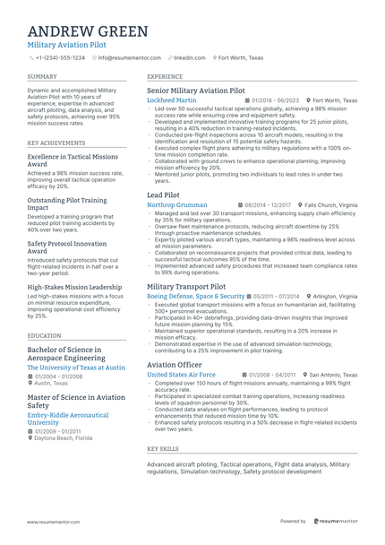 Pilot Resume Examples - Free to Edit ATS-Friendly PDF - 2025