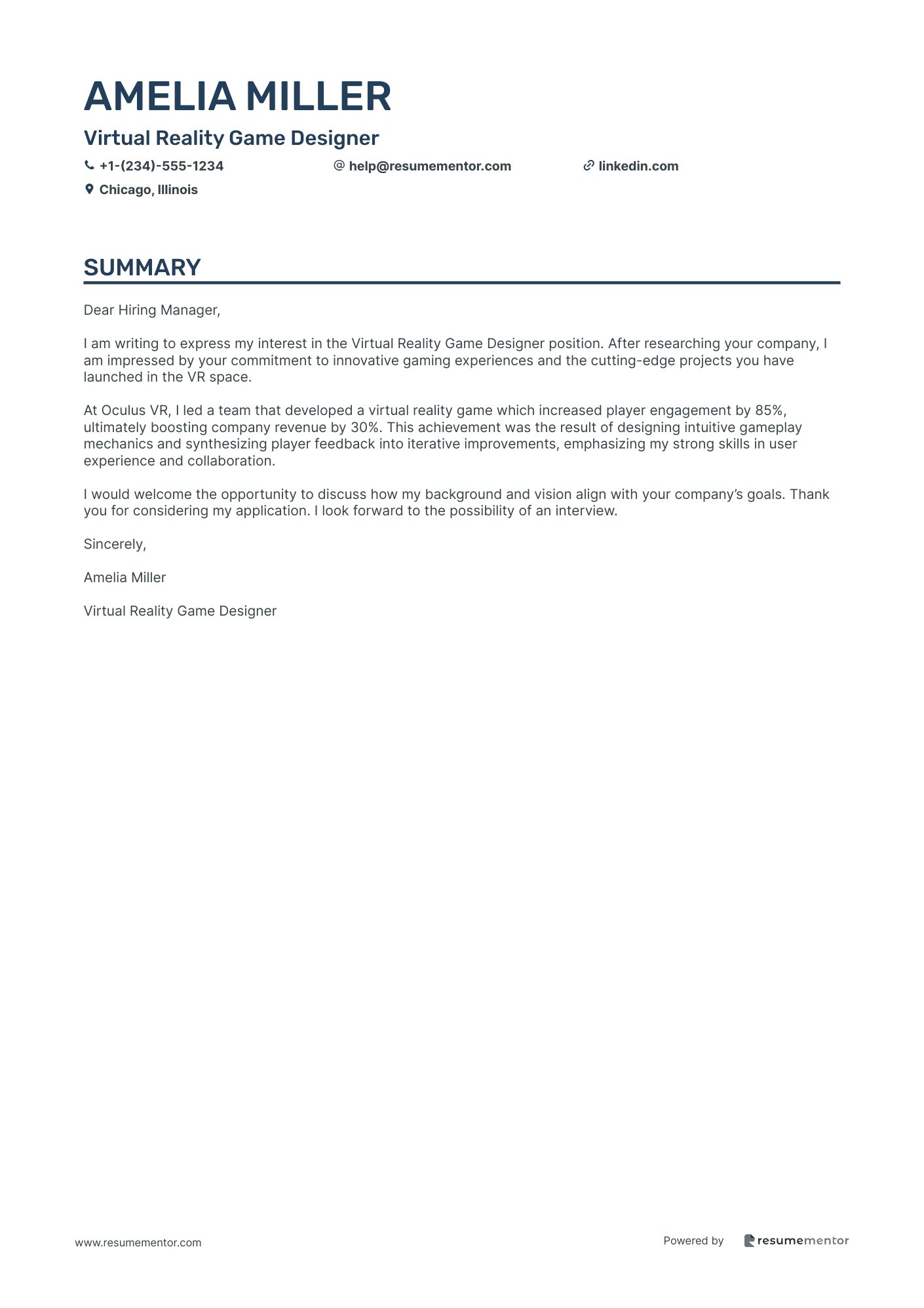 Game Developer Cover Letter Examples by ResumeMentor.com - Professional ...