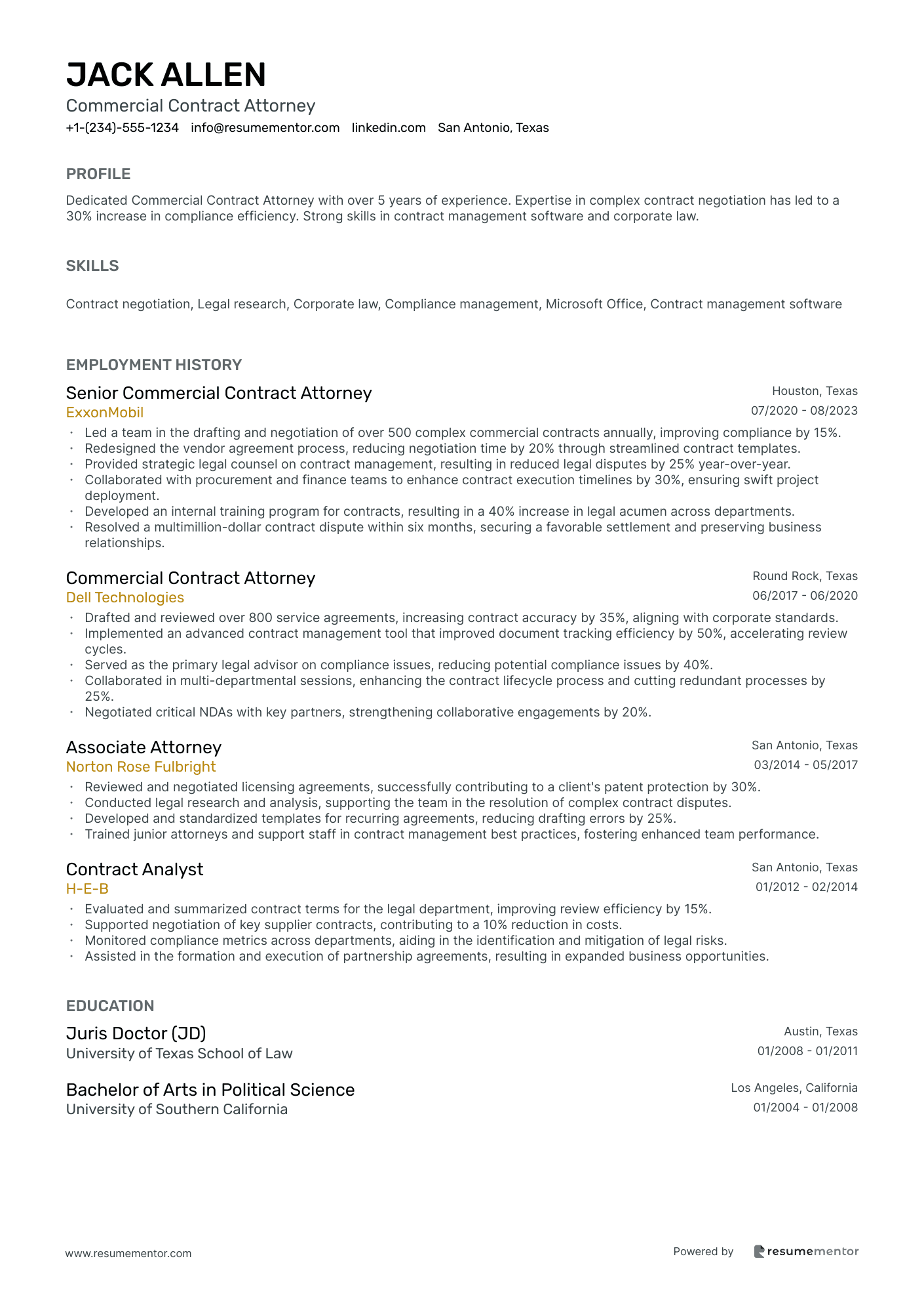 Commercial Attorney Resume Example - Free to Edit ATS-Friendly PDF - 2025