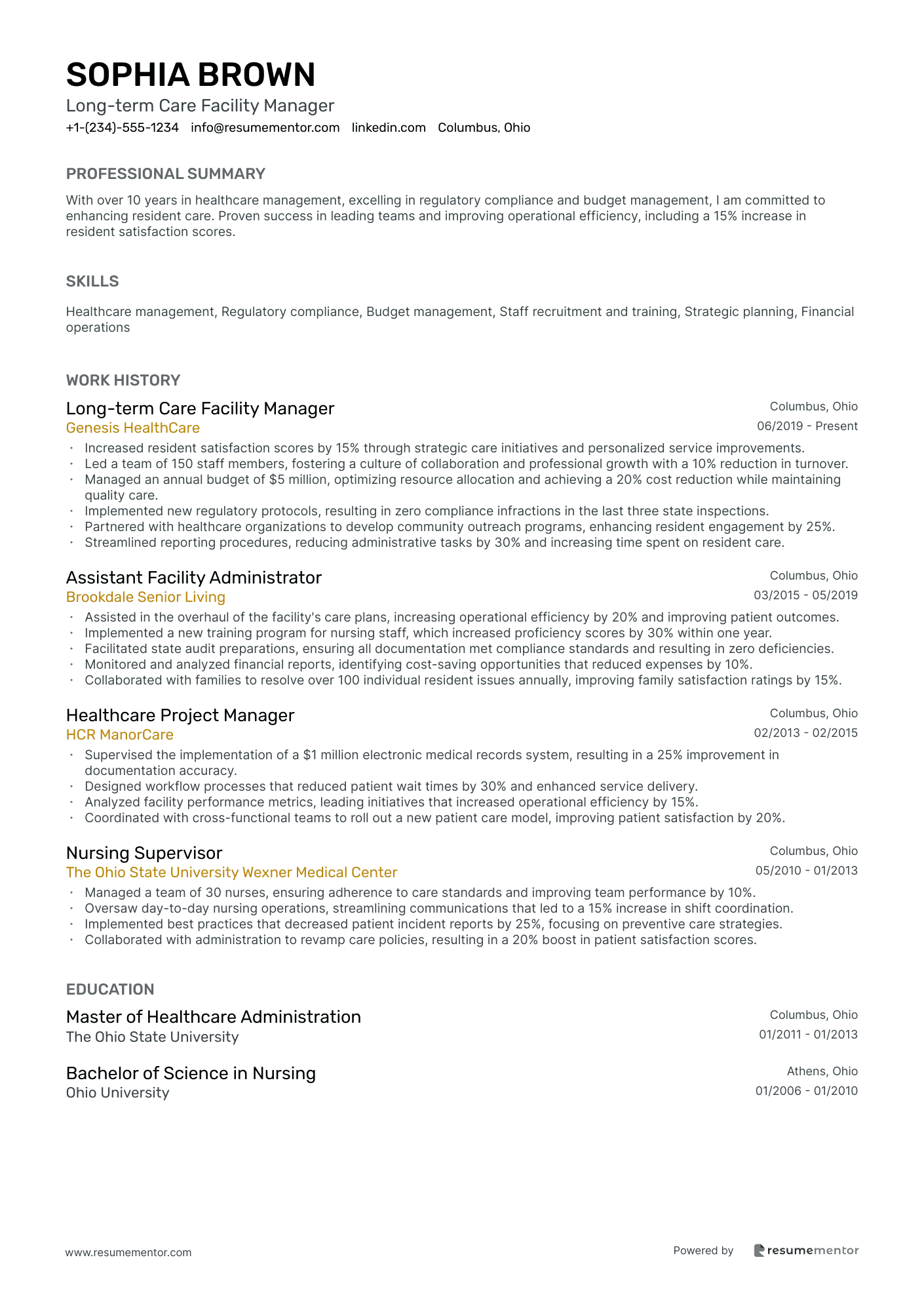 Health Care Management Resume Examples - Free to Edit ATS-Friendly PDF ...