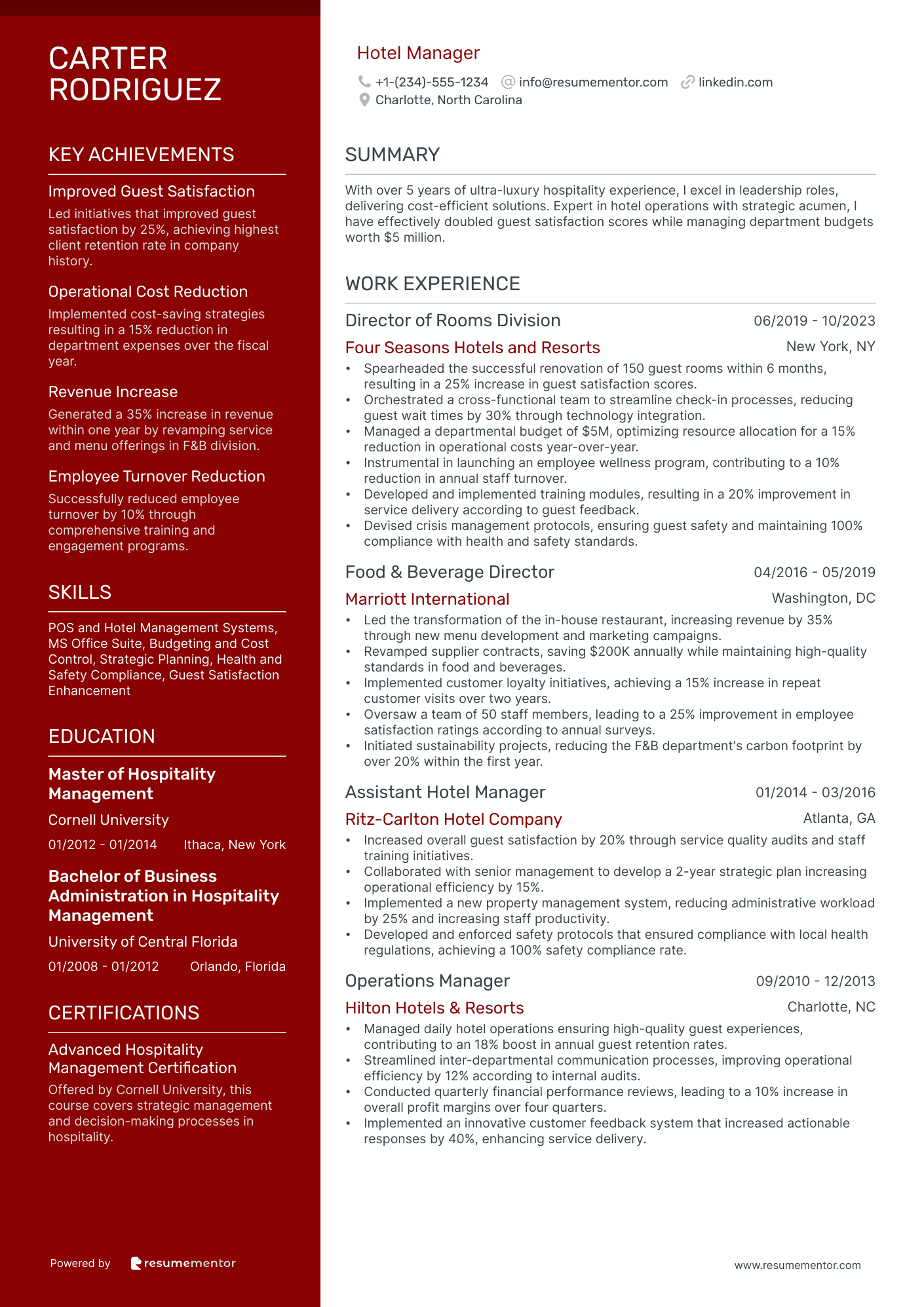 30 Hospitality Resume Examples - Free to Edit ATS-Friendly PDF - 2025