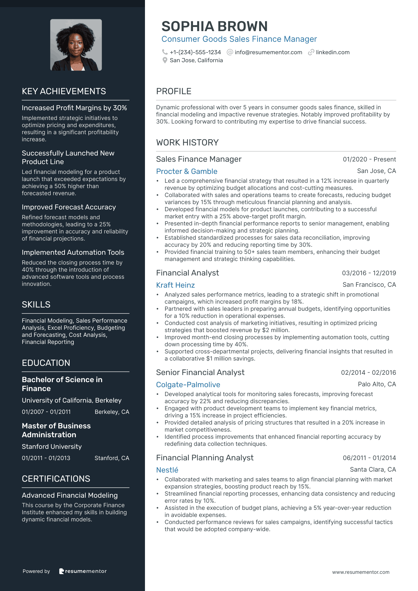 Sales Finance Manager Resume Example - Free to Edit ATS-Friendly PDF - 2025