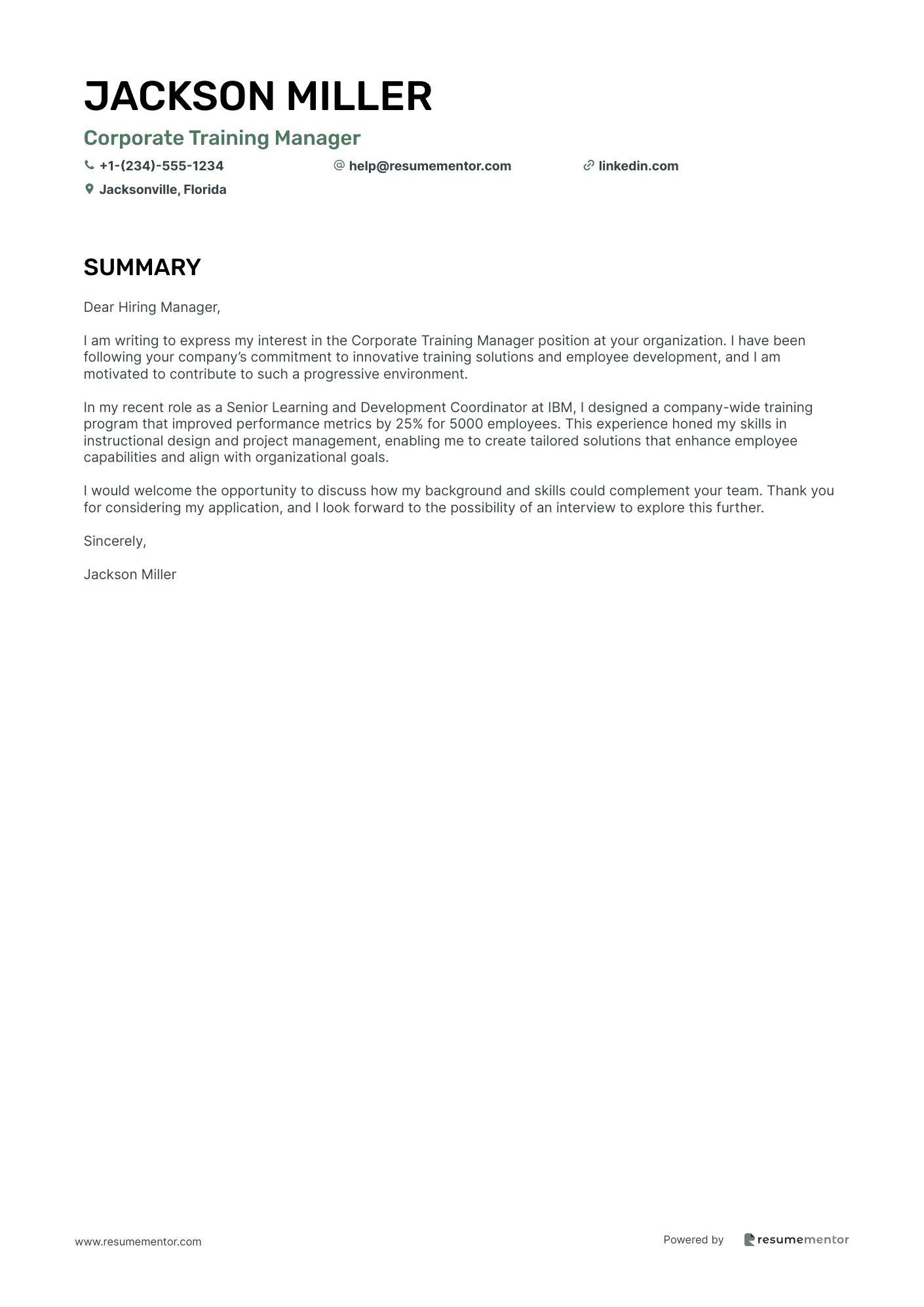 Training Manager Cover Letter Examples by ResumeMentor.com ...