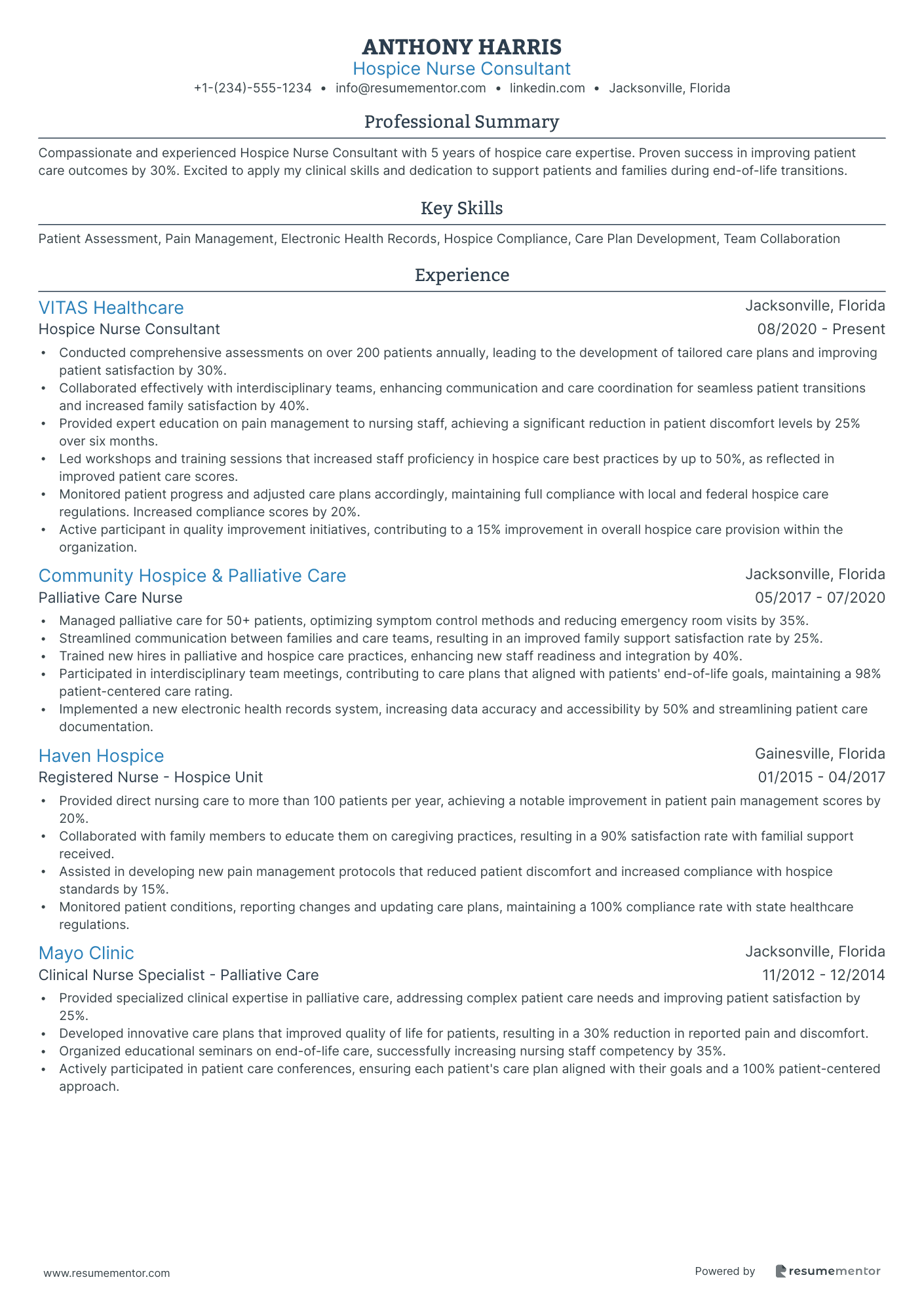Hospice Nurse Resume Example - Free to Edit ATS-Friendly PDF - 2025