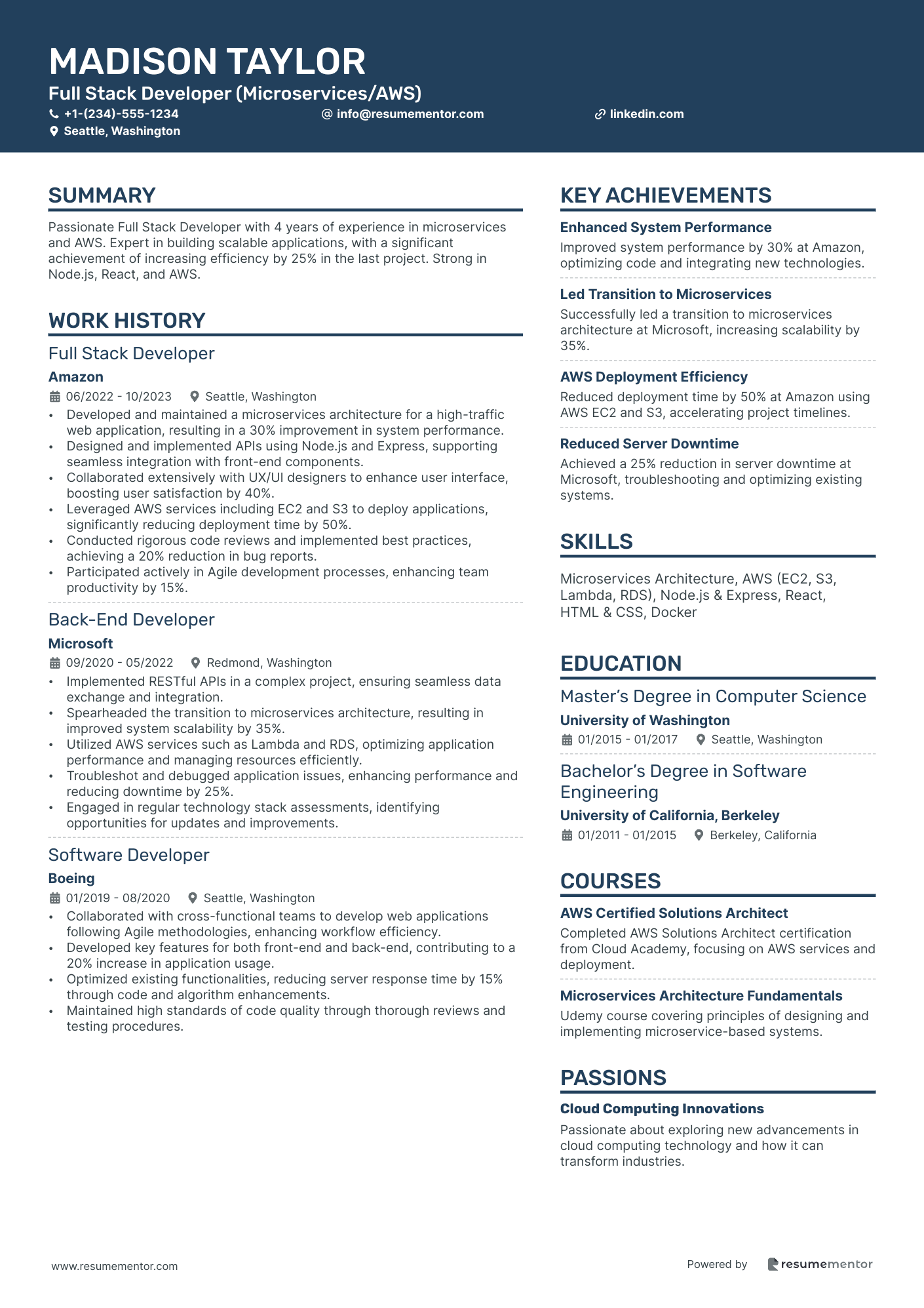 Full Stack Developer Resume Example - Free to Edit ATS-Friendly PDF - 2025