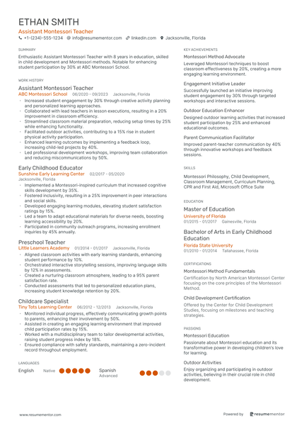 Montessori Teacher Resume Examples - Free to Edit ATS-Friendly PDF - 2025
