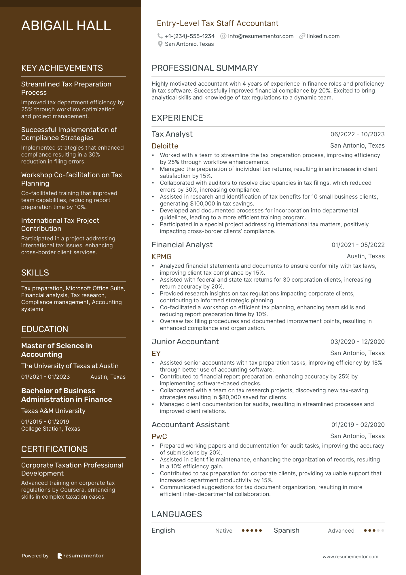 Entry-Level Staff Accountant Resume Example - Free to Edit ATS-Friendly ...