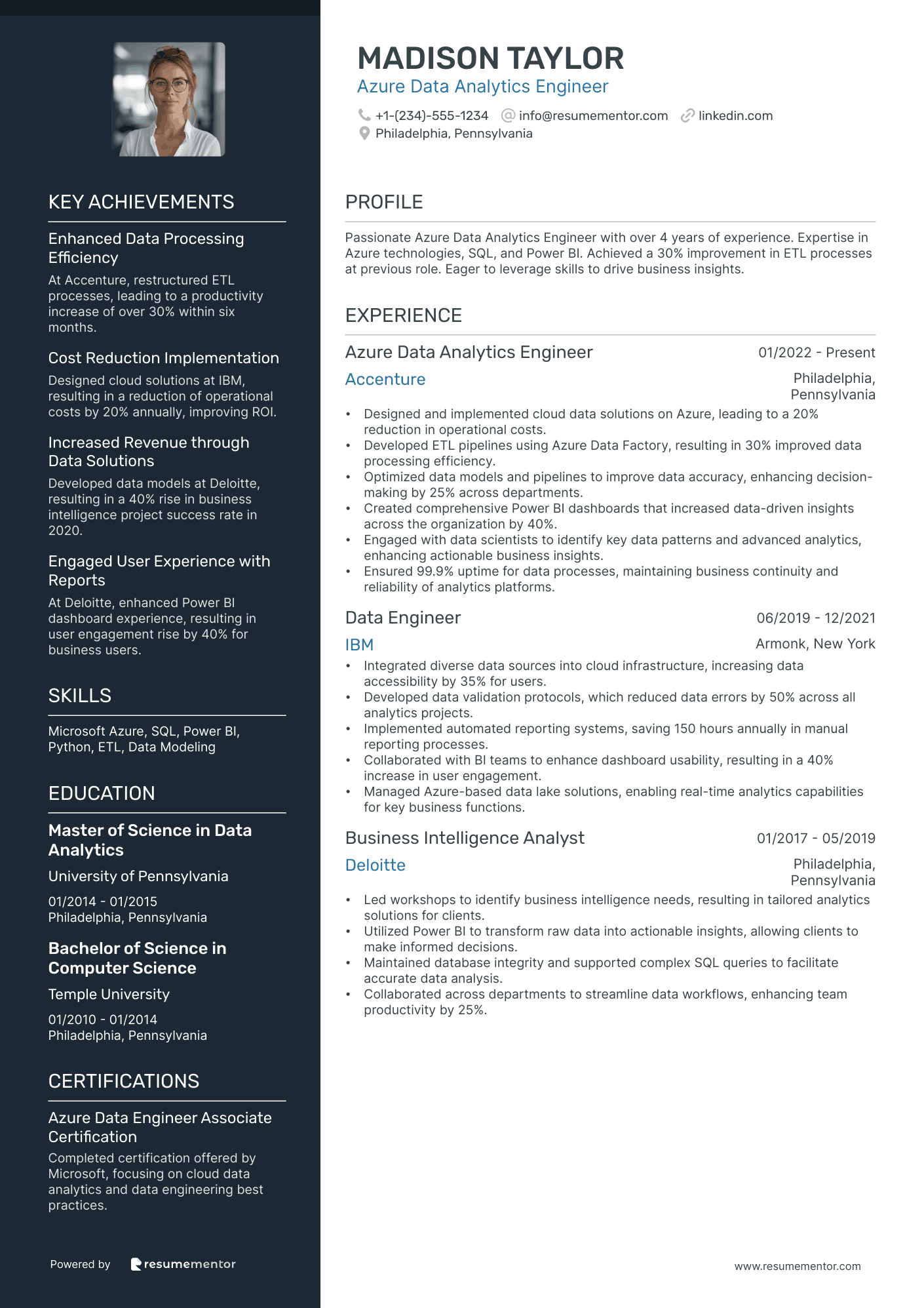 Azure Data Engineer Resume Example - Free to Edit ATS-Friendly PDF - 2025