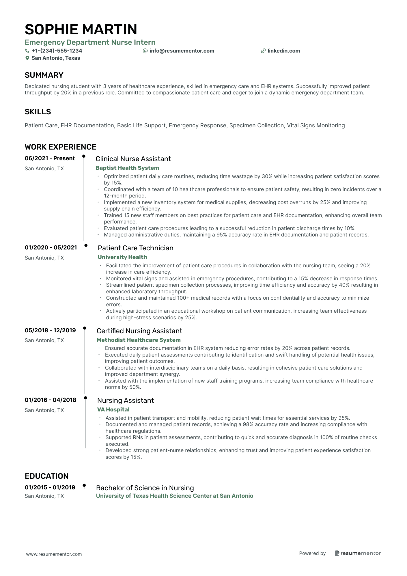 Nurse Intern Resume Example - Free to Edit ATS-Friendly PDF - 2025