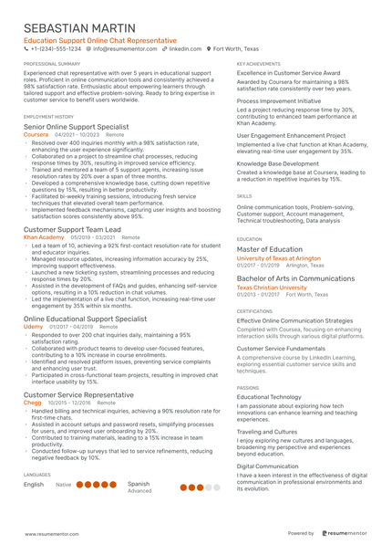 Online Chat Representative Resume Examples - Free to Edit ATS-Friendly ...