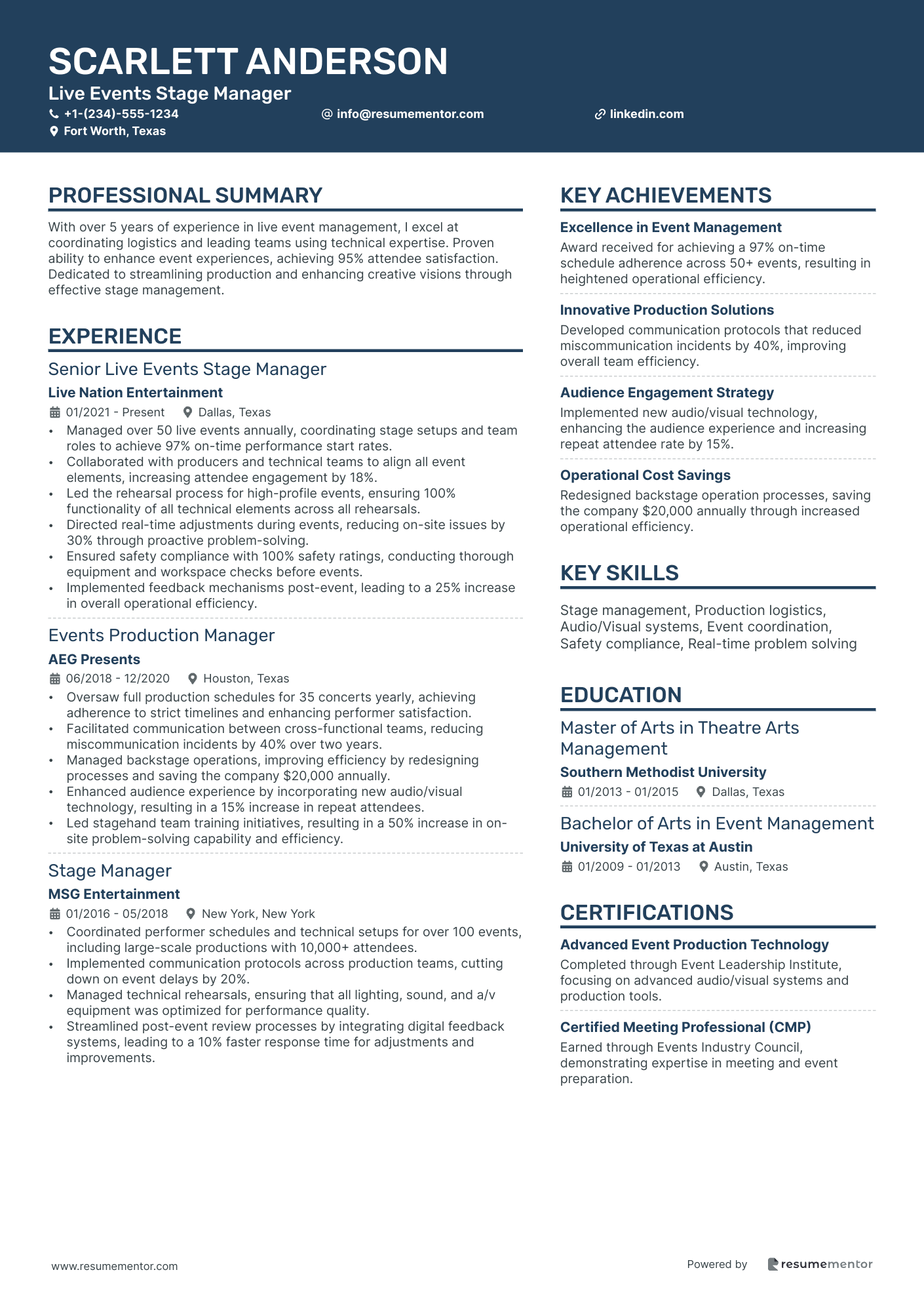 Stage Manager Resume Examples To Get You Hired in 2025