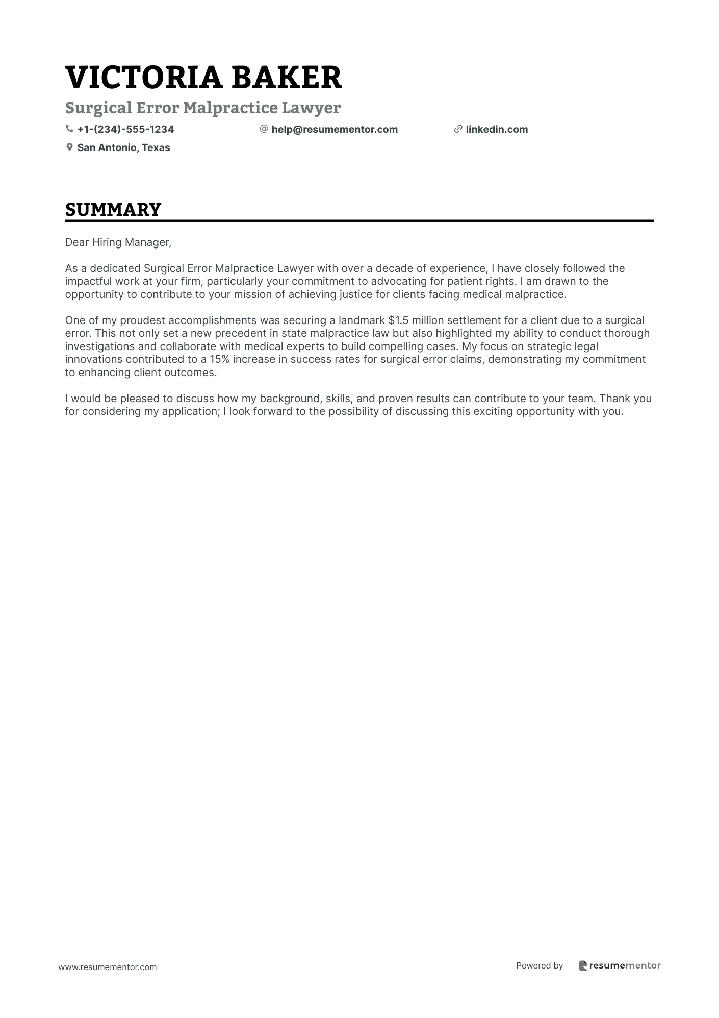 Medical Malpractice Attorney Cover Letter Examples by ResumeMentor.com ...