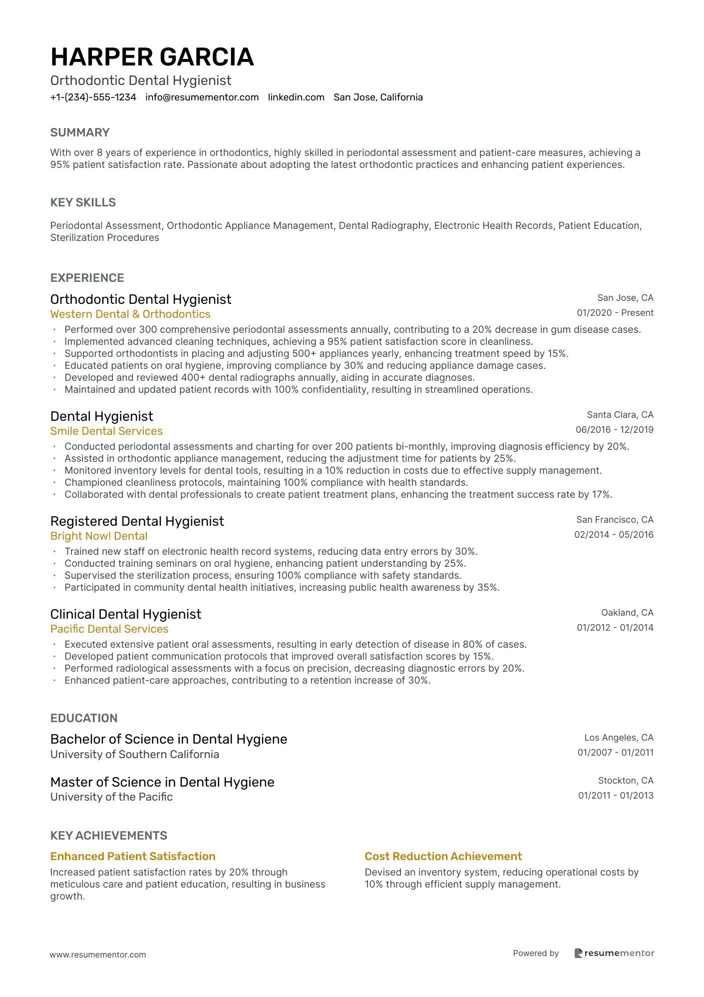 Dental Hygienist Resume Examples - Free to Edit ATS-Friendly PDF - 2025