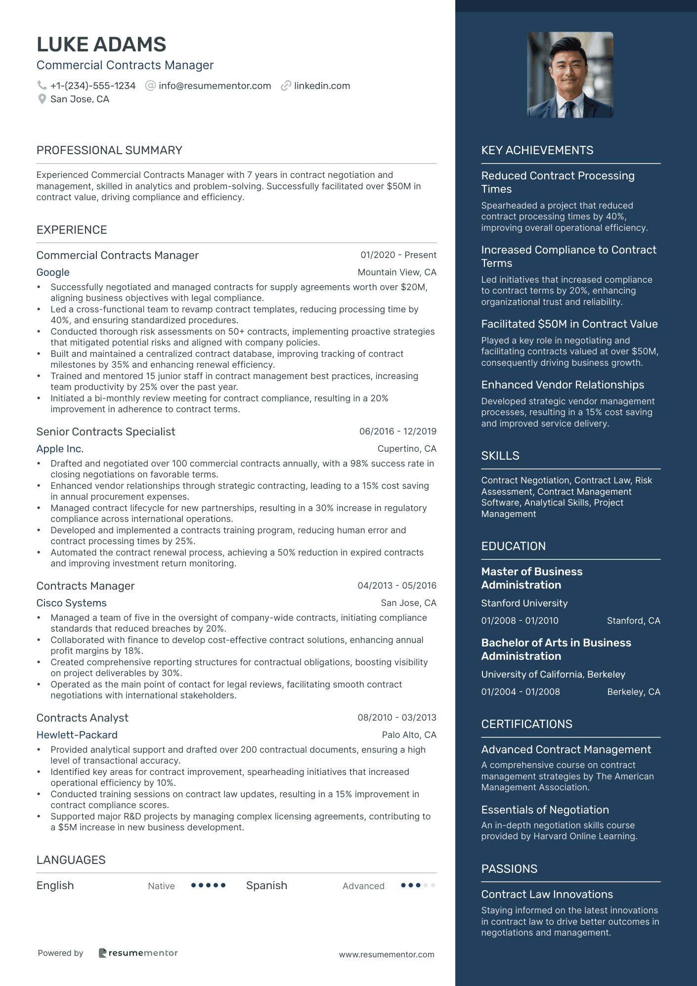 Contracts Manager Resume Example - Free to Edit ATS-Friendly PDF - 2025