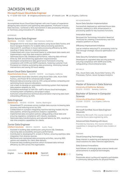 Azure Data Engineer Resume Example - Free to Edit ATS-Friendly PDF - 2025