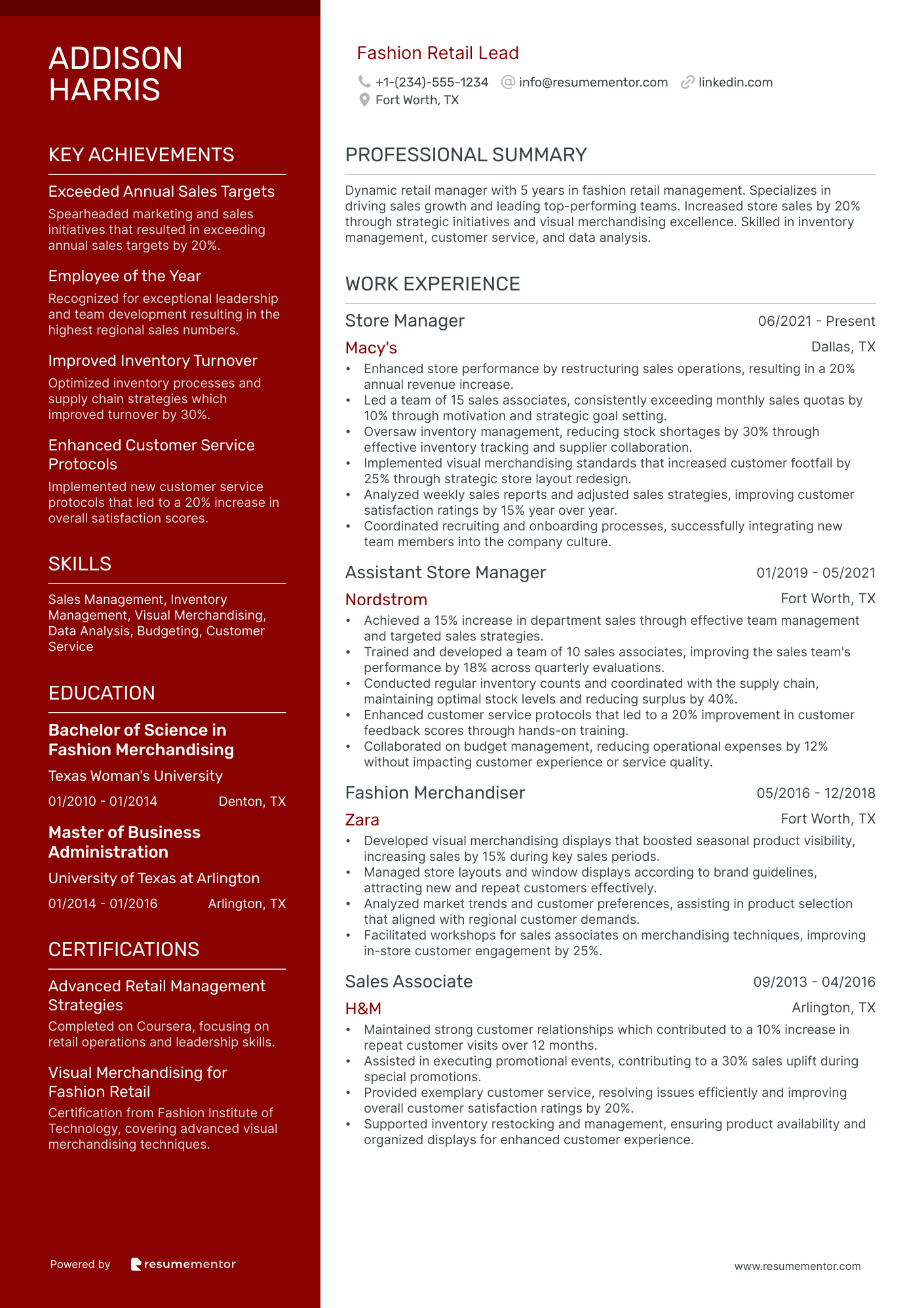 Retail Lead Resume Example - Free to Edit ATS-Friendly PDF - 2025