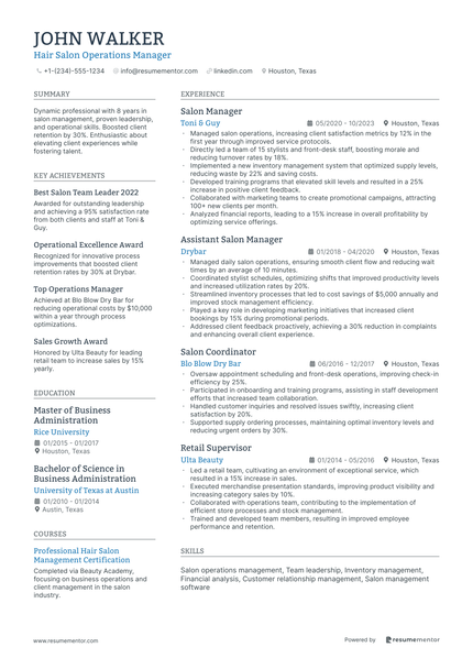 Salon Manager Resume Examples - Free to Edit ATS-Friendly PDF - 2025