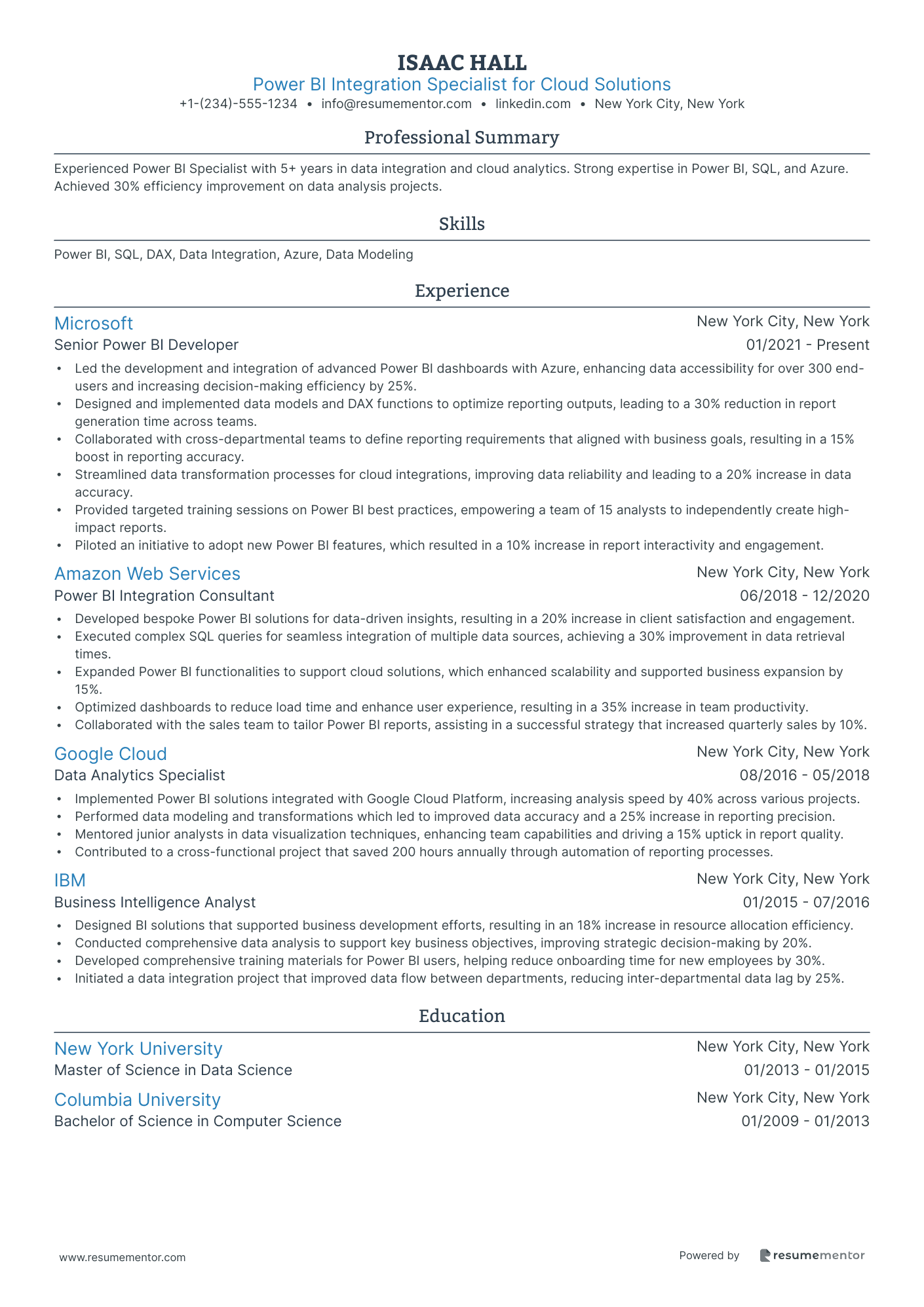 Power BI Developer Resume Example - Free to Edit ATS-Friendly PDF - 2025