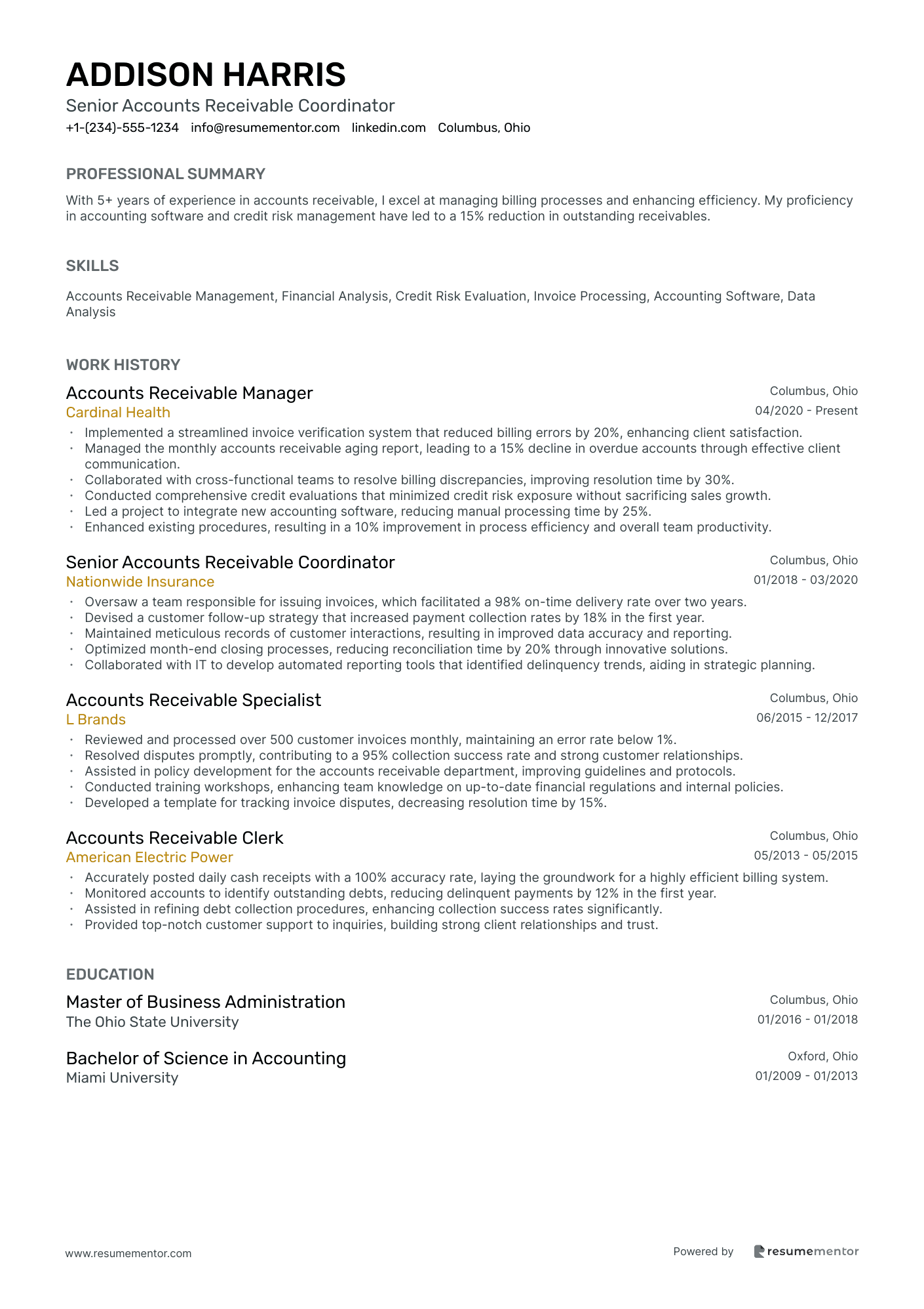 Accounts Receivable Resume Examples - Free to Edit ATS-Friendly PDF - 2025