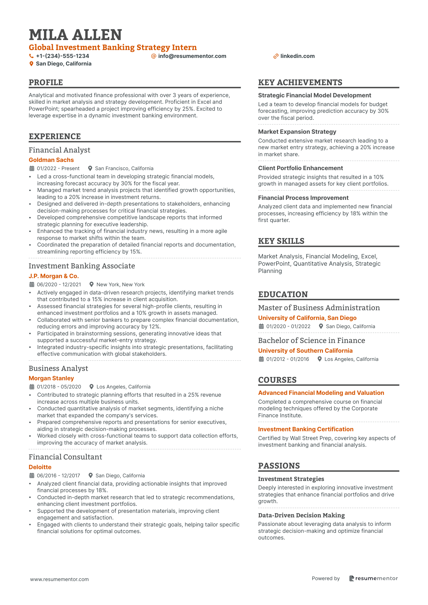 Investment Banking Intern Resume Example - Free to Edit ATS-Friendly ...