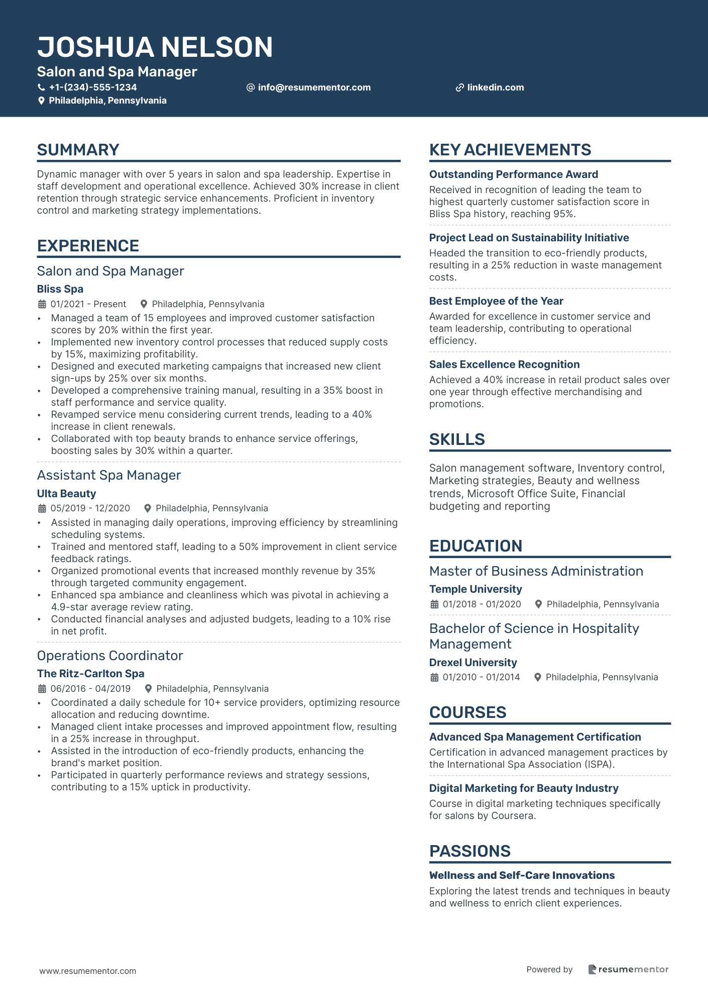 Spa Manager Resume Examples - Free to Edit ATS-Friendly PDF - 2025