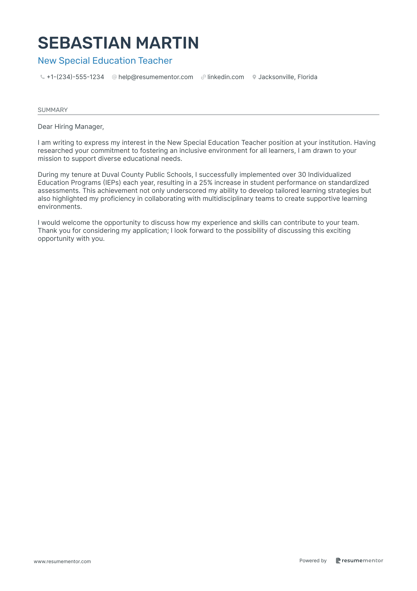 New Teacher Cover Letter Examples by ResumeMentor.com - Professional ...