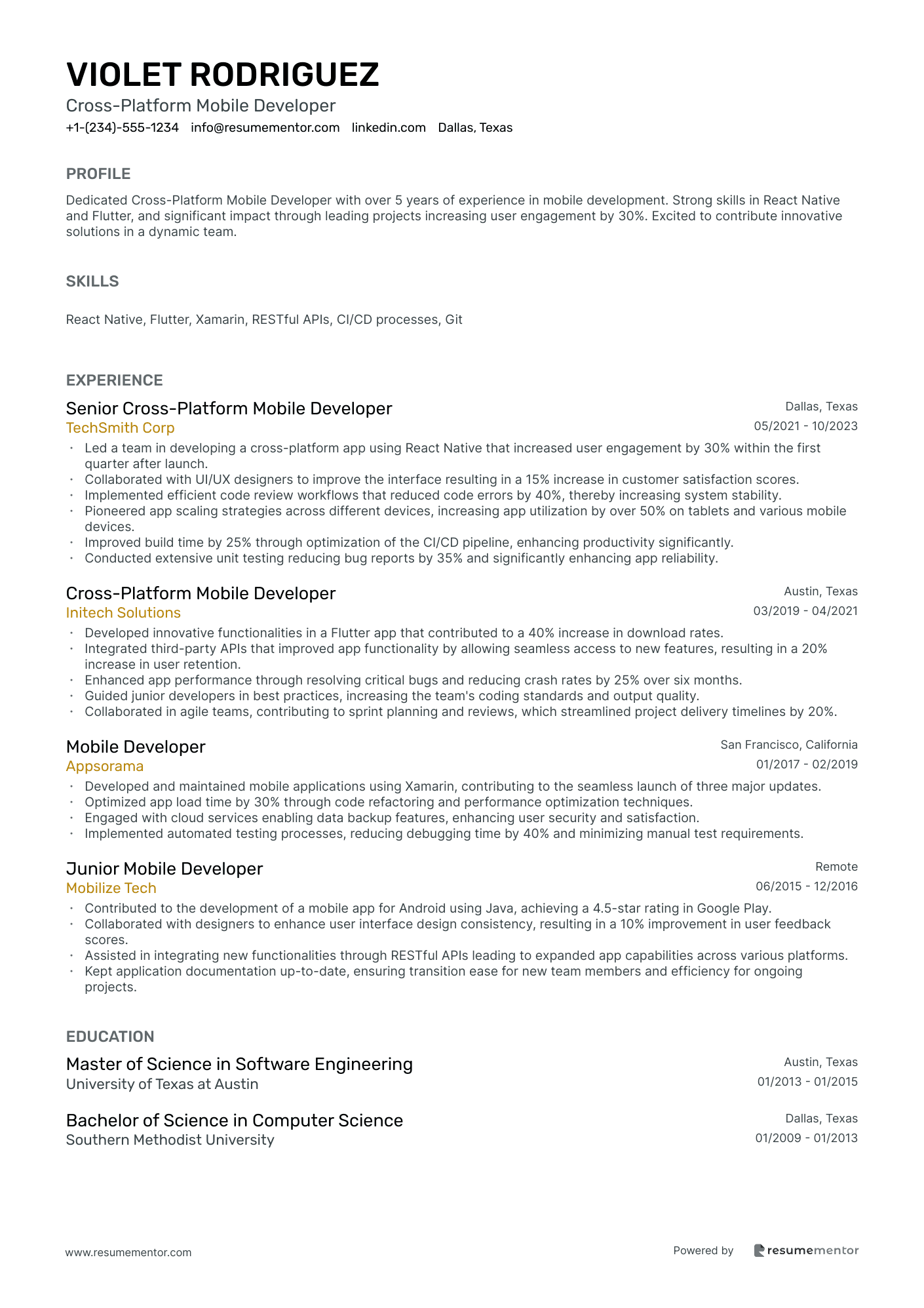 Mobile Developer Resume Example - Free to Edit ATS-Friendly PDF - 2025