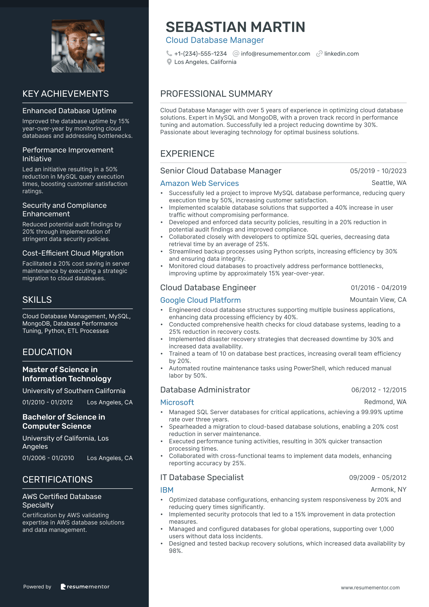 Database Manager Resume Example - Free to Edit ATS-Friendly PDF - 2025