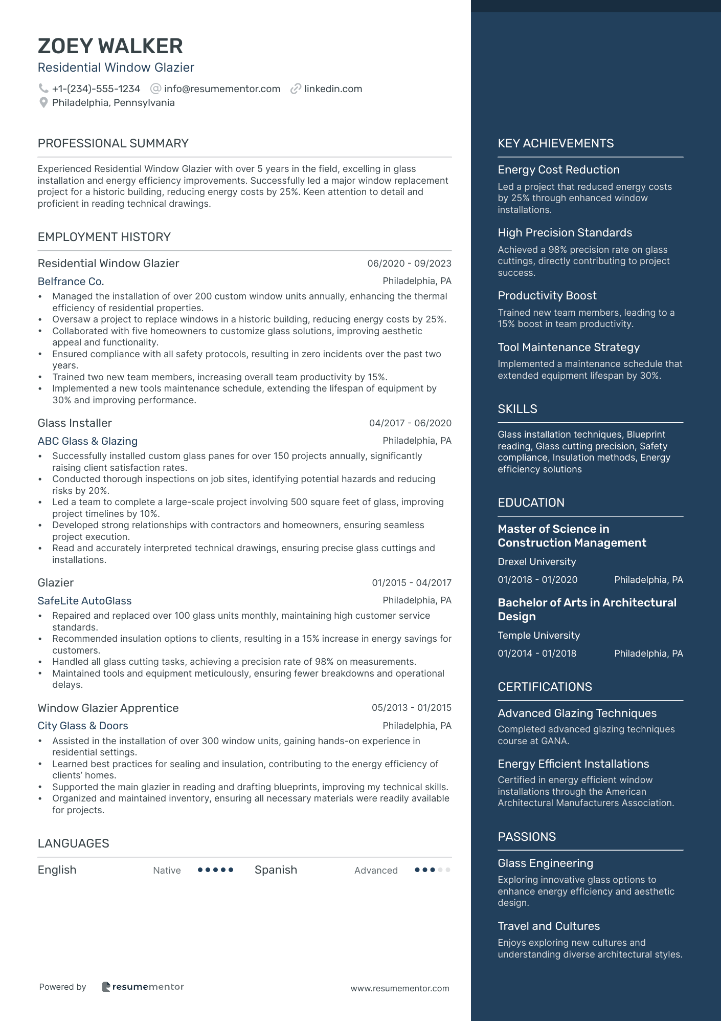 Glazier Resume Examples - Free to Edit ATS-Friendly PDF - 2025