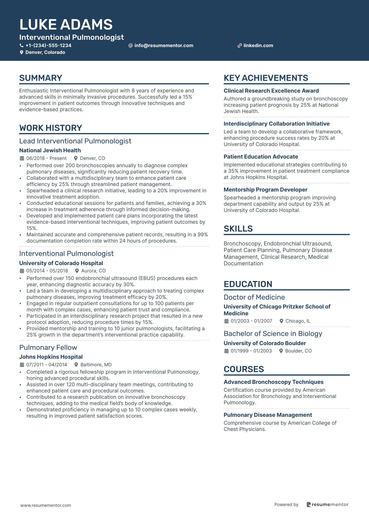 Pulmonologist Resume Example - Free to Edit ATS-Friendly PDF - 2025