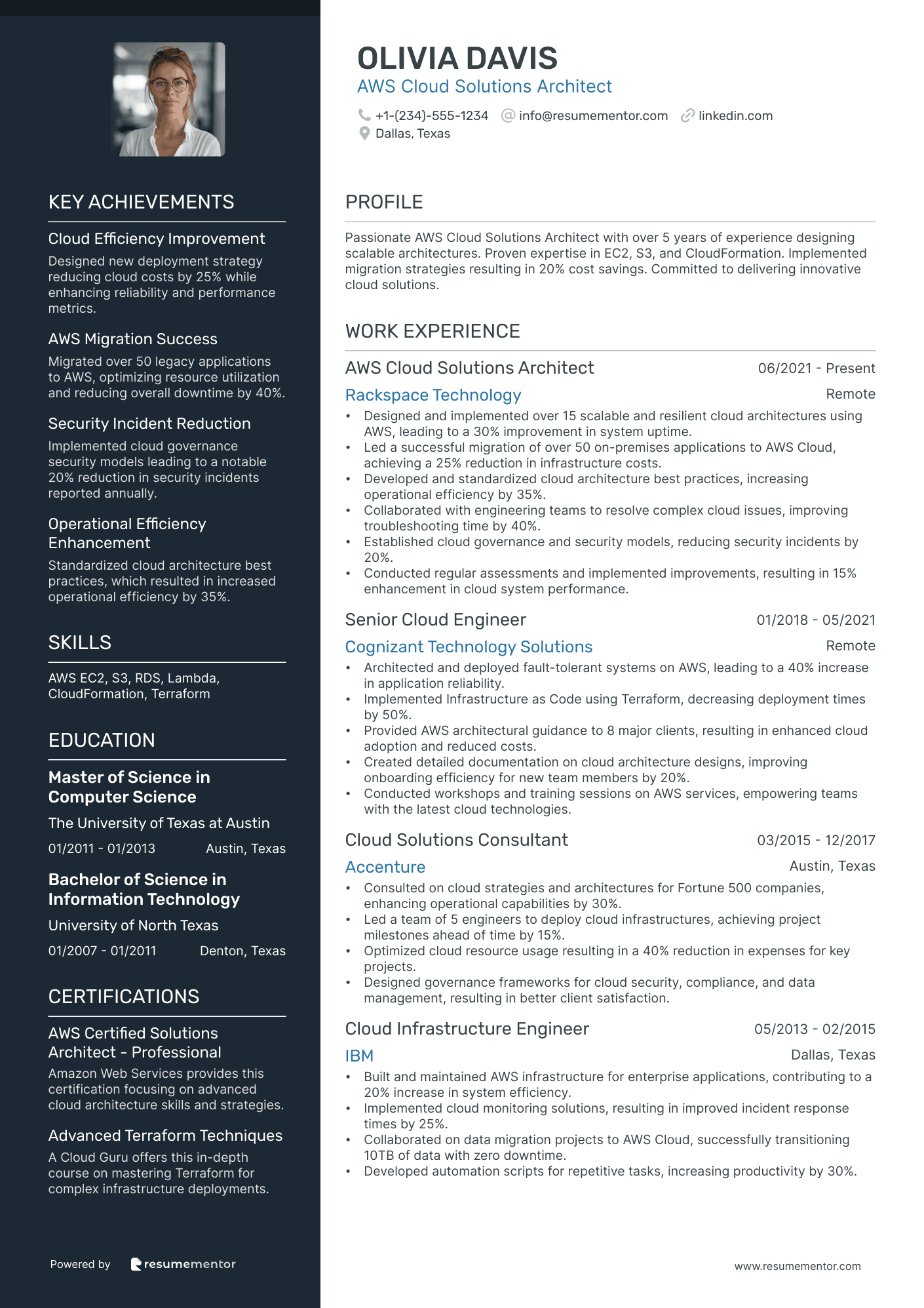 AWS Cloud Resume Example - Free to Edit ATS-Friendly PDF - 2025