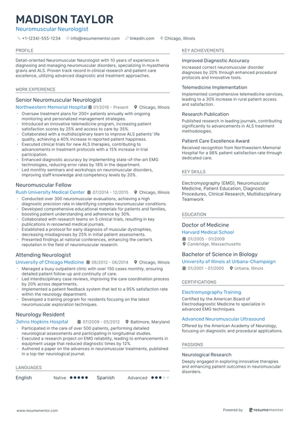 Neurologist Resume Example - Free to Edit ATS-Friendly PDF - 2025