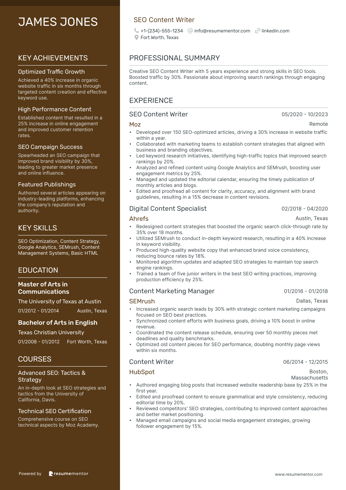 Content Writer Resume Examples - Free to Edit ATS-Friendly PDF - 2025